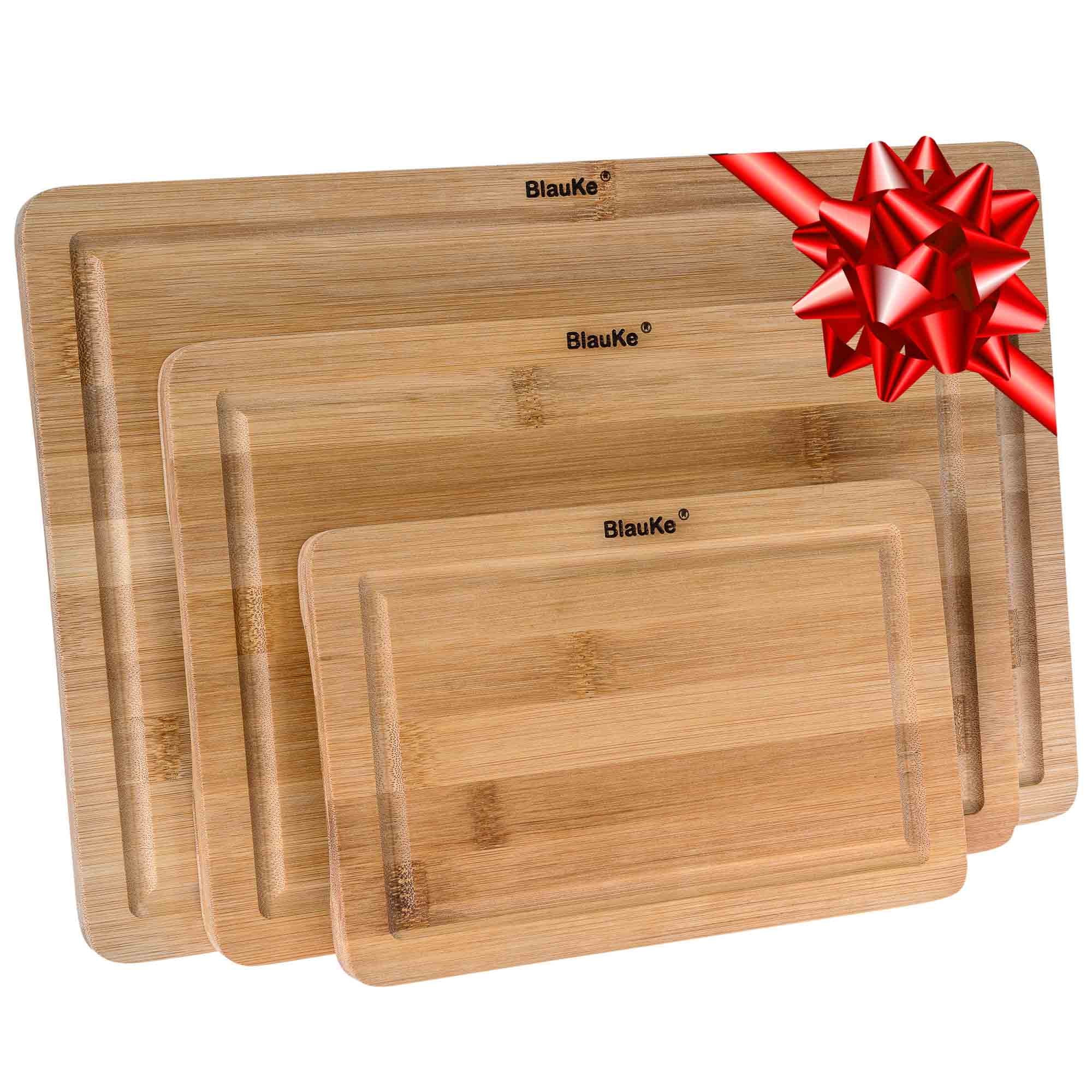 BlauKe® Organic Small Bamboo Cutting Board Set with Juice Groove and ...