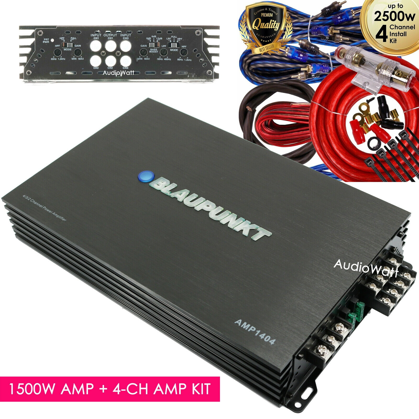 Blaupunkt AMP1404 Car Audio 4-Channel Amp Amplifier 1500 Watts + 4-Ch ...