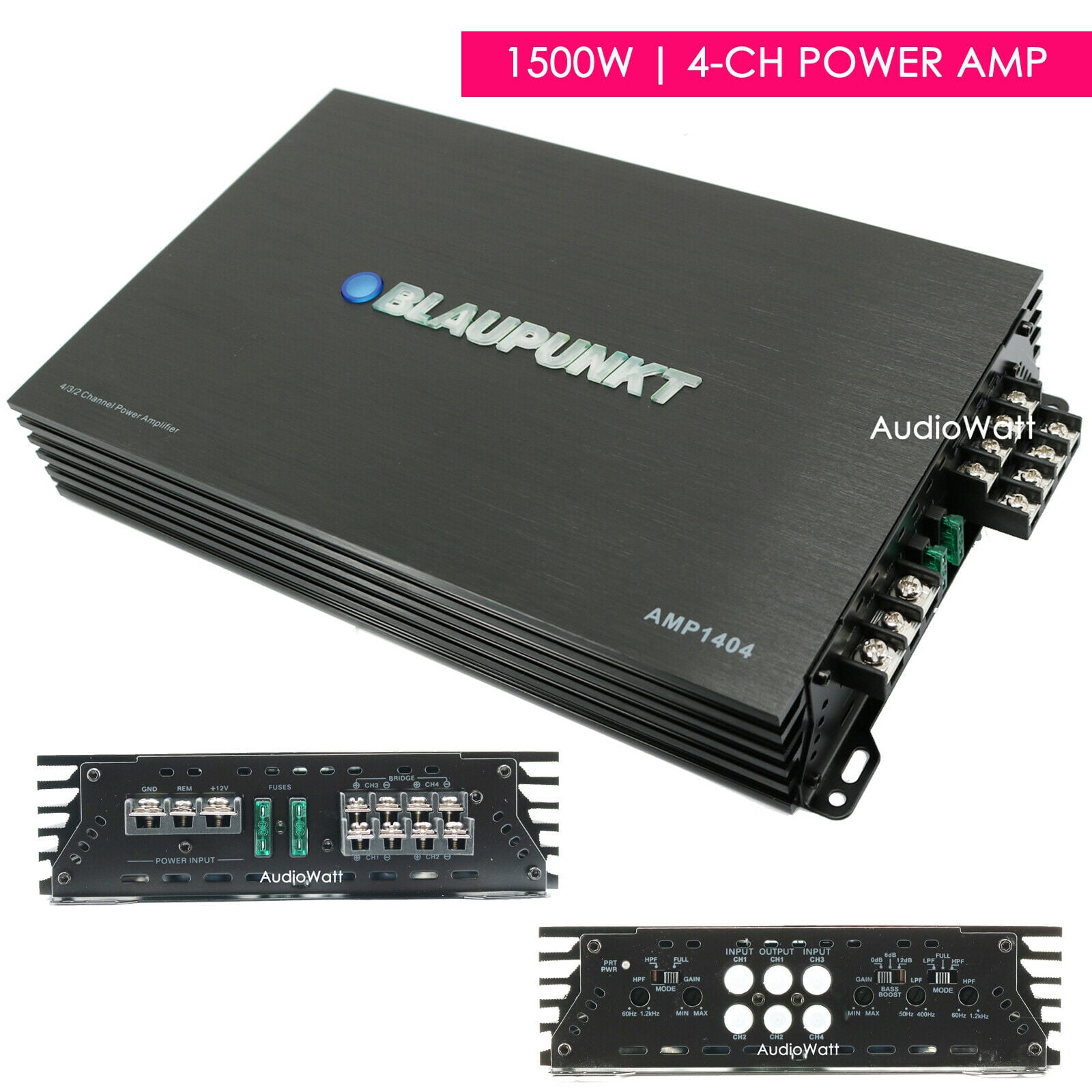 Blaupunkt AMP1404 Car Audio 4-Channel Amp Amplifier 1500 Watts Max Peak ...