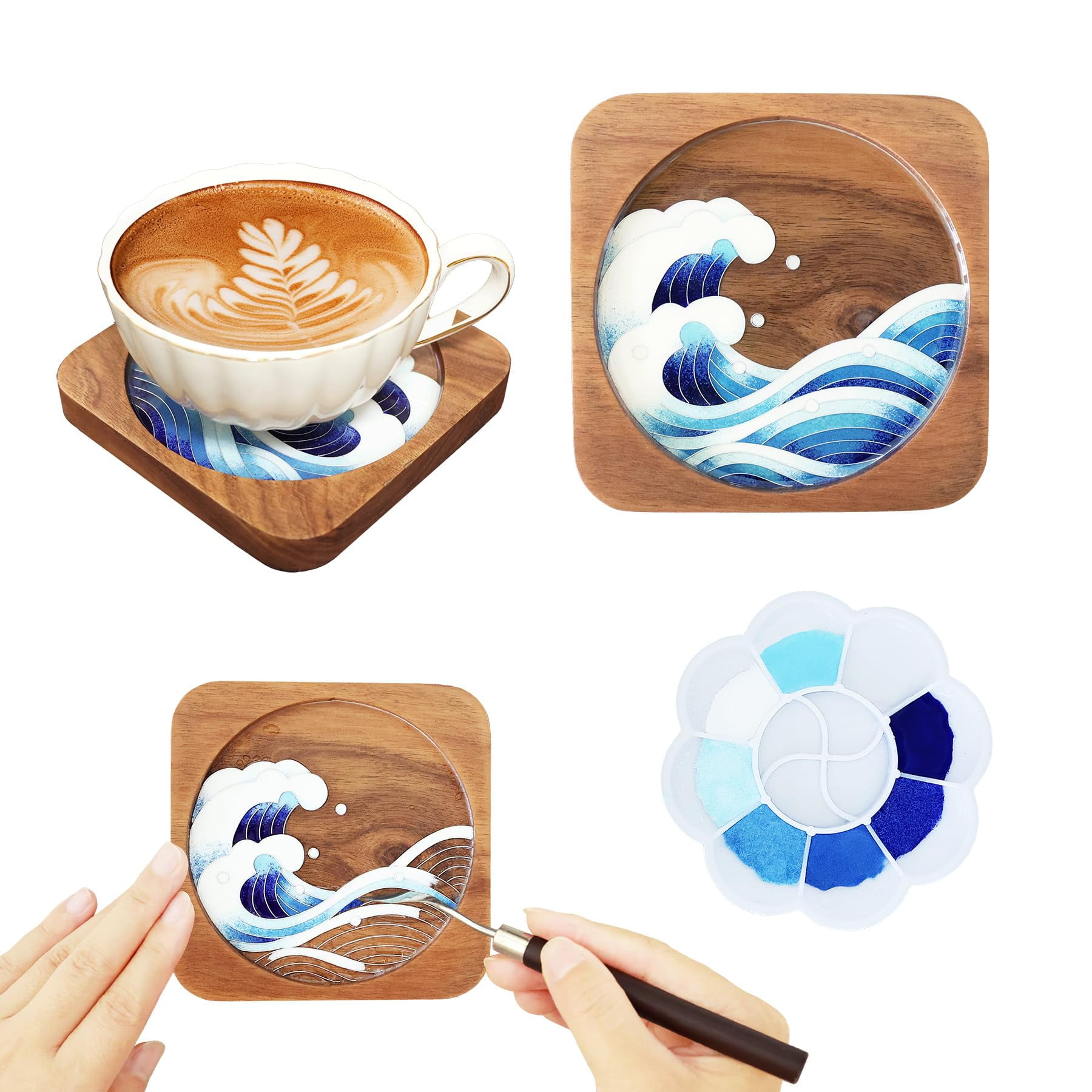 Blauwhim Wooden Coasters Craft Kits - The Great Waves Design Filigree ...