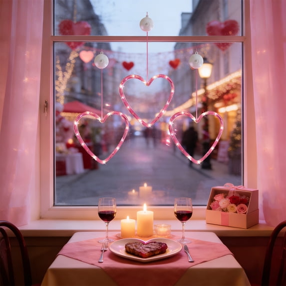 Blaxill 3PC LED Day Curtain Light Pink Heart String Lights | Hanging ...