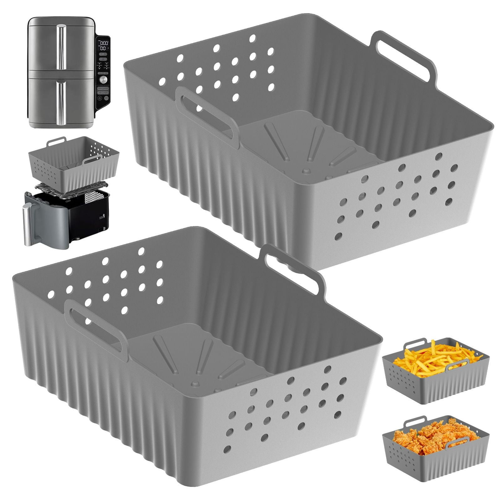 Blaxill Airfryer Accessories Set | Double-Layer Silicone Tray | Gray or ...
