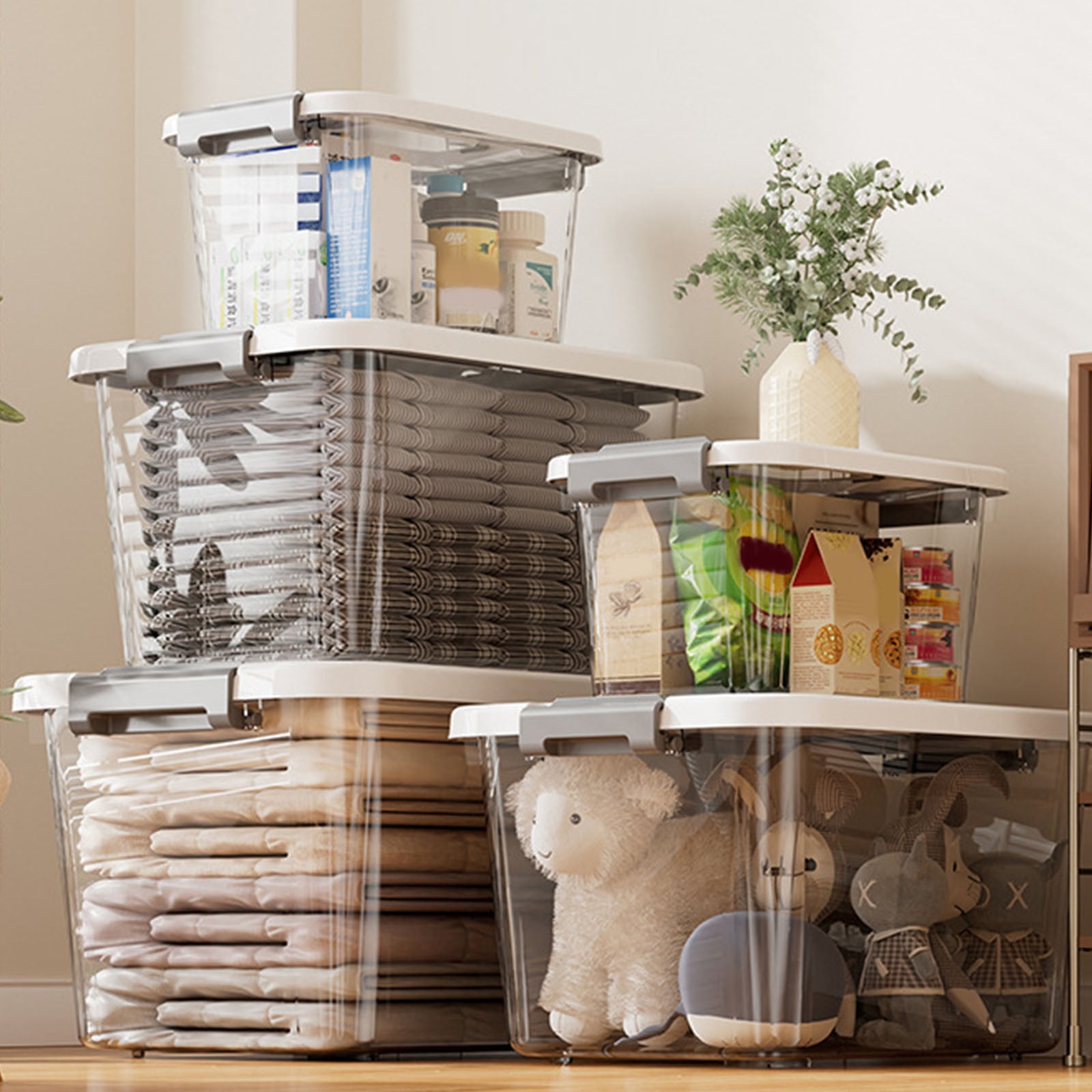 Blaxill Clearance Clear Storage Bin with Latching Lids, Plastic Storage ...