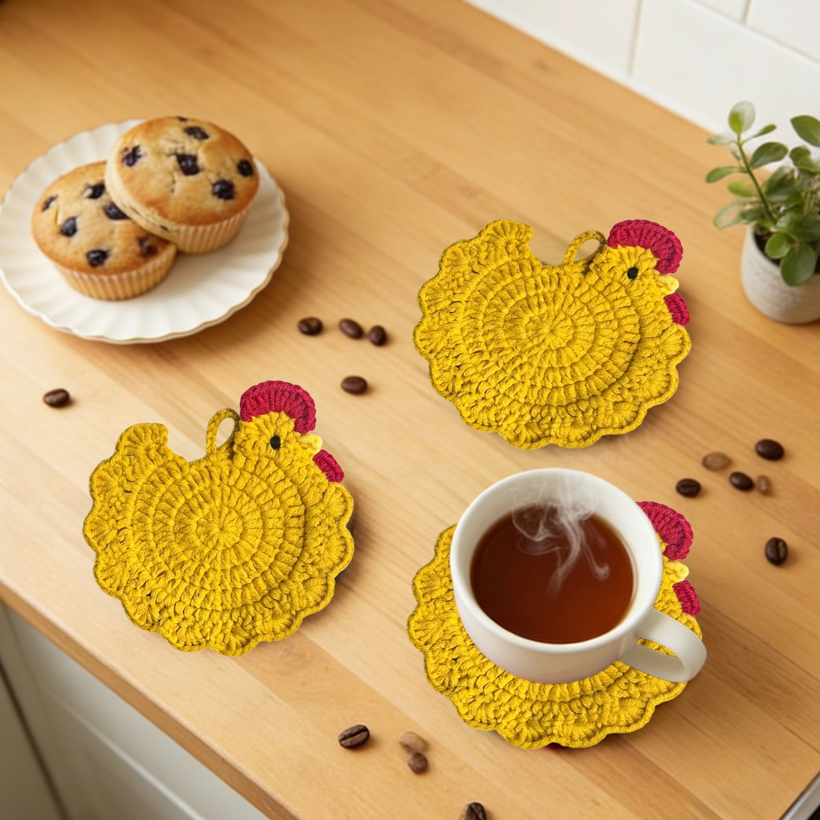 Blaxill Handmade Crochet Chicken Coaster | Cotton Thread | Blue, Light ...