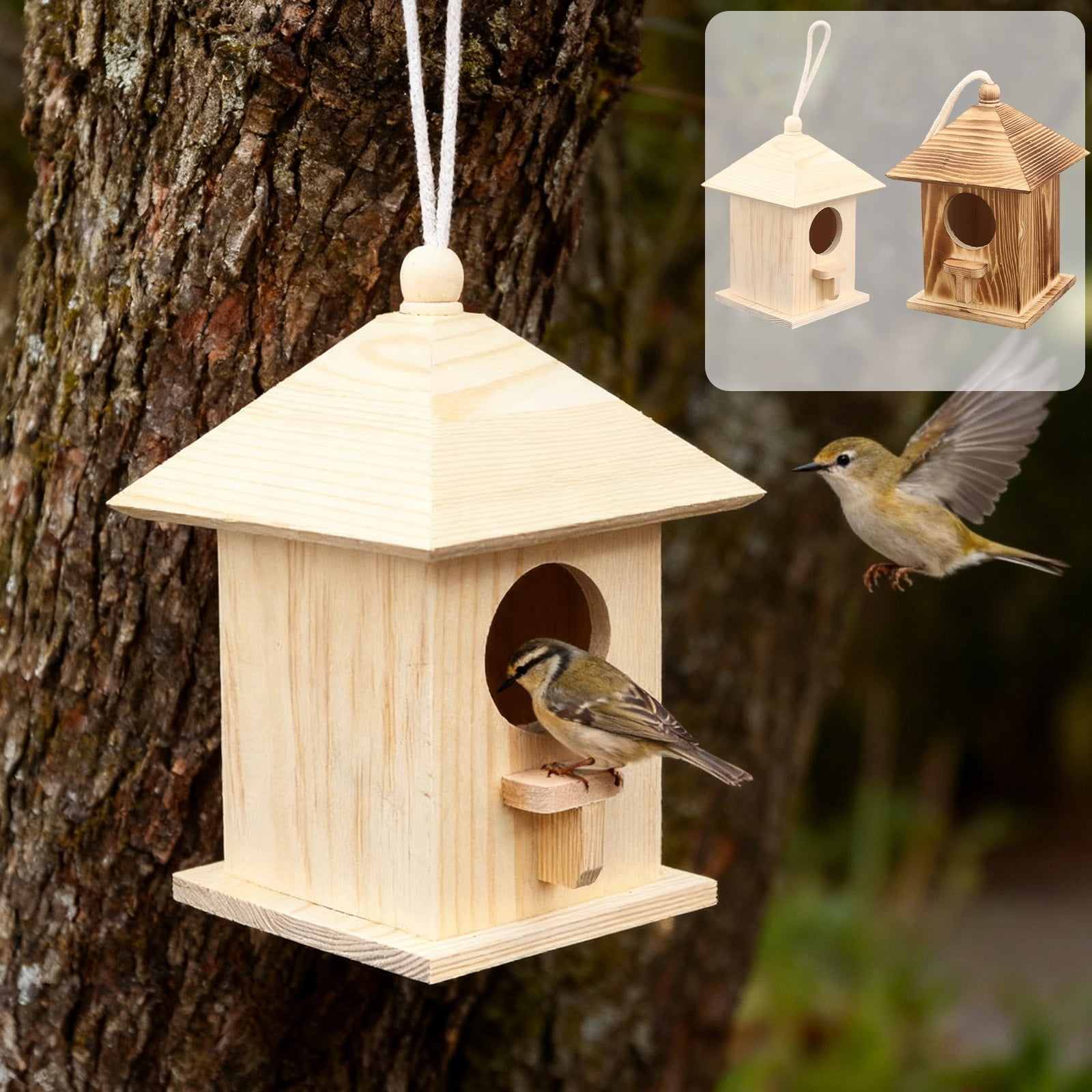 Blaxill Outdoor Hanging Wooden Birdhouse Feeder | Burnt Rustic Finish ...