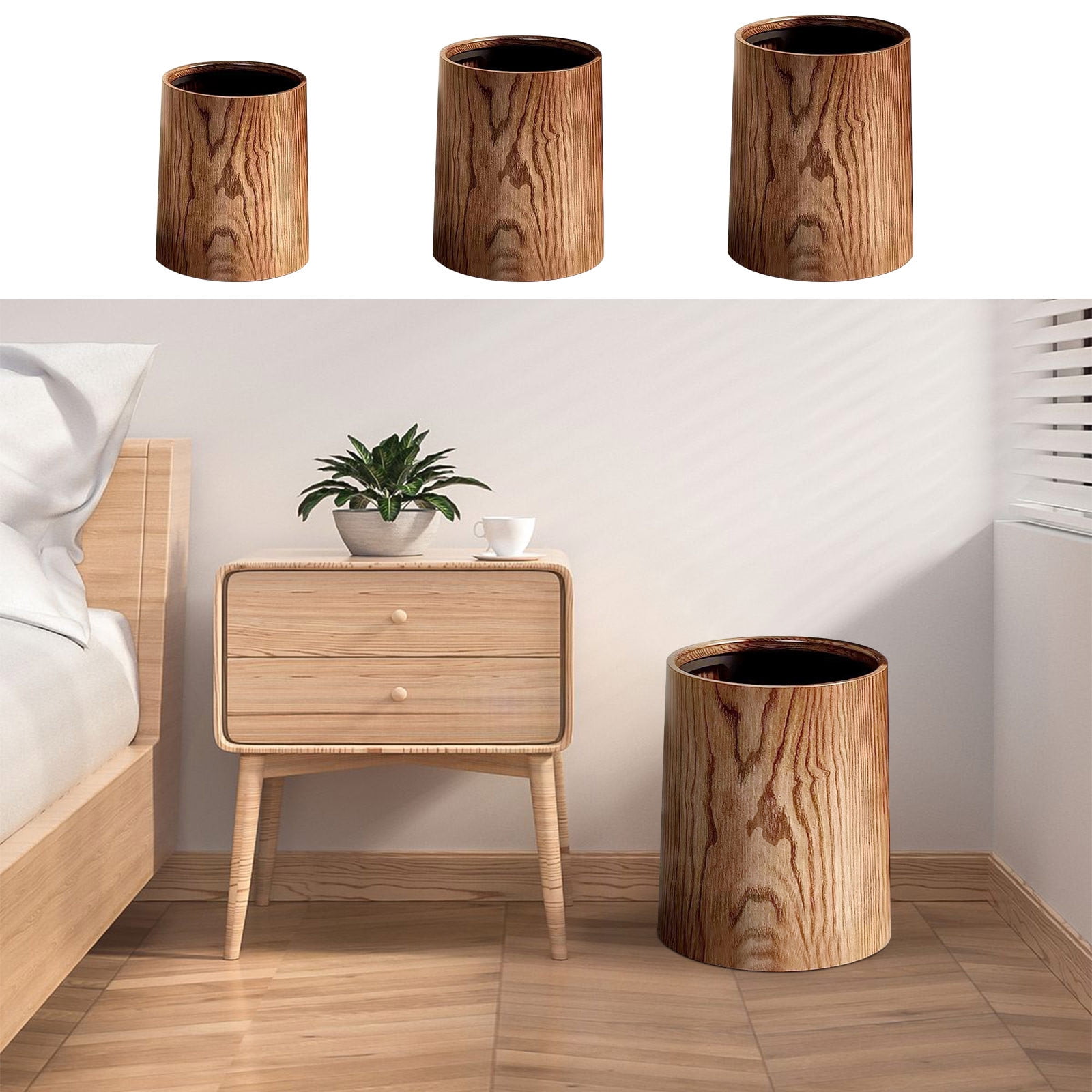 Blaxill Round Garbage Can | Large Capacity Faux Wood Grain Retro Style ...