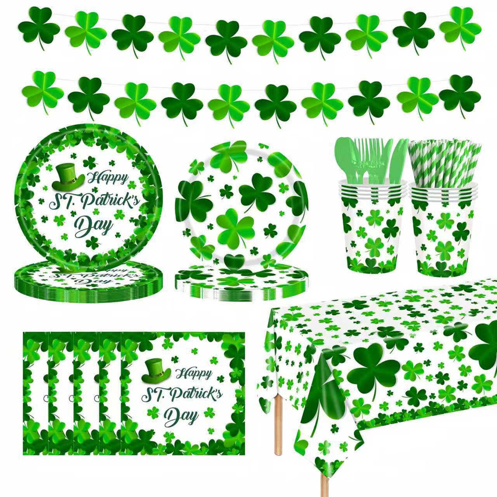 Blaxill St. Patrick's Day Party Supplies Set | Disposable Green Clover ...