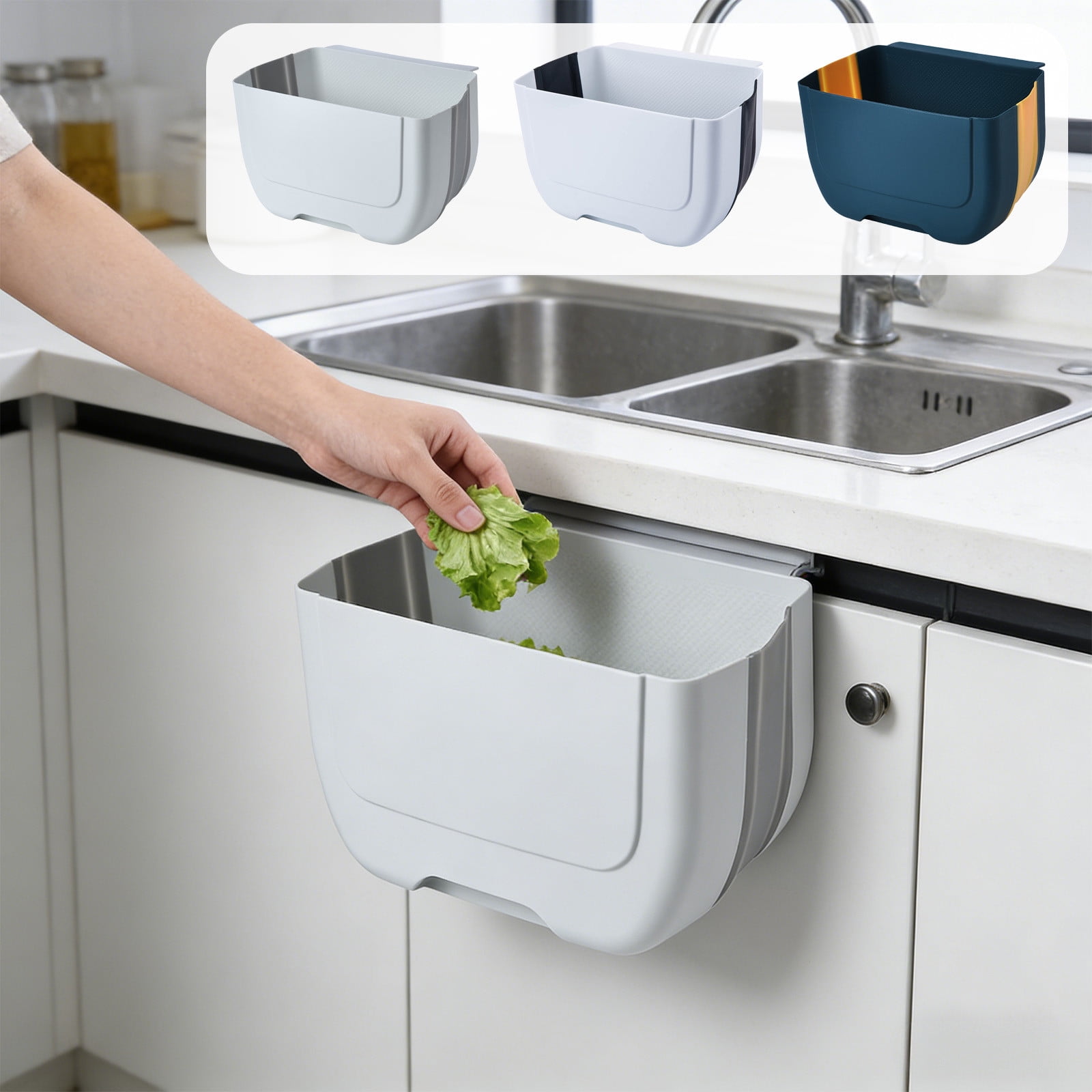 Blaxill Wall-Mounted Kitchen Trash Can | Hanging Foldable Plastic Waste ...