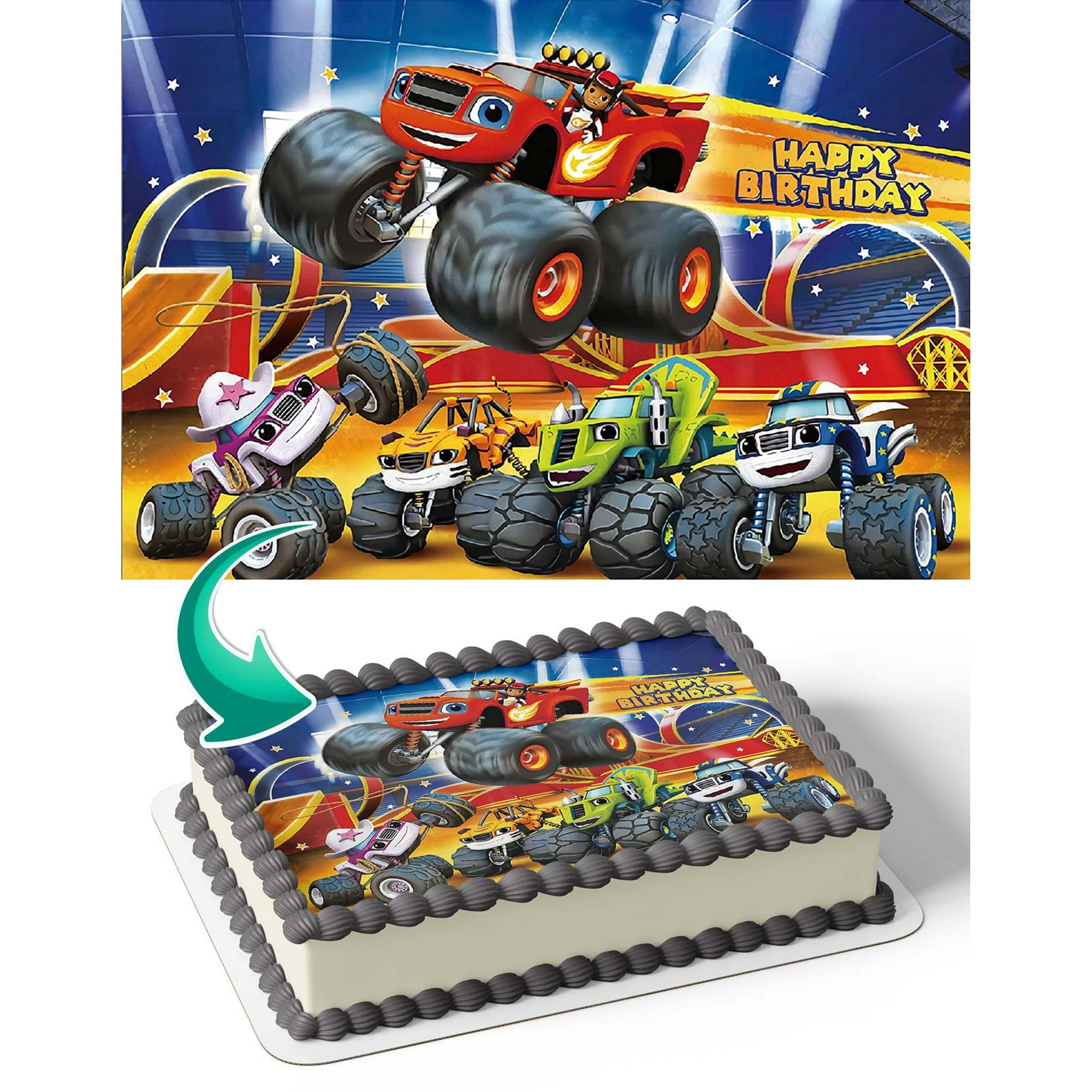 Blaze Monster Machine Kids Edible Image Cake Topper For Half Sheet Cake ...