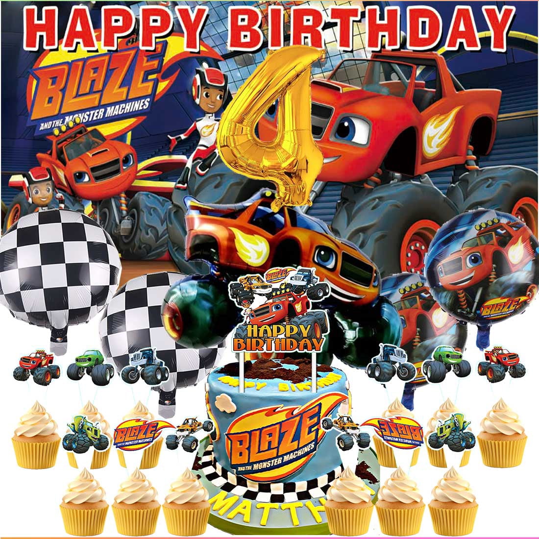 Blaze Party Supplies Decor 4th Kit Balloons Birthday Cake Topper Banner ...