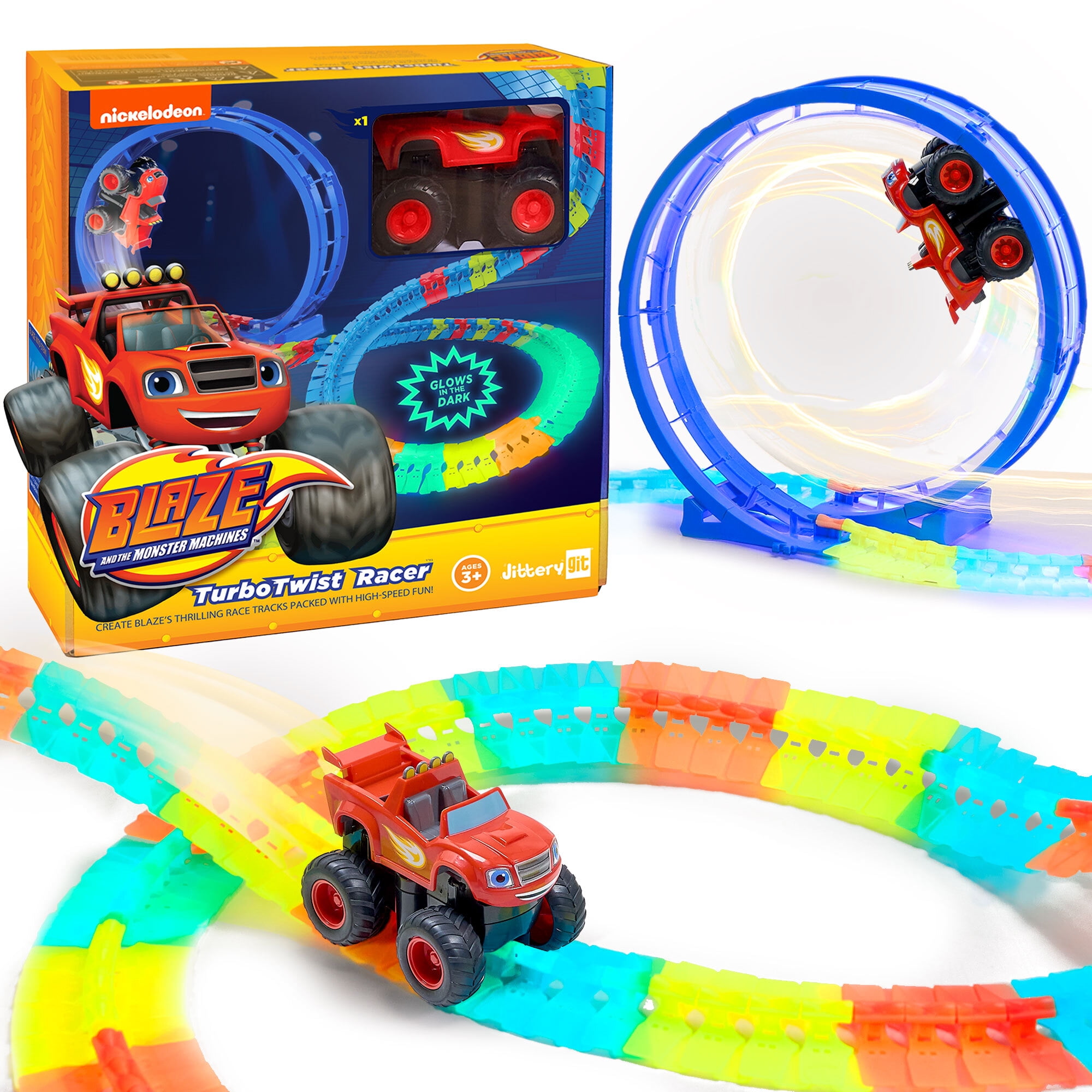 JITTERYGIT Blaze Monster Truck STEM Glow Track, Rechargeable Light-Up ...