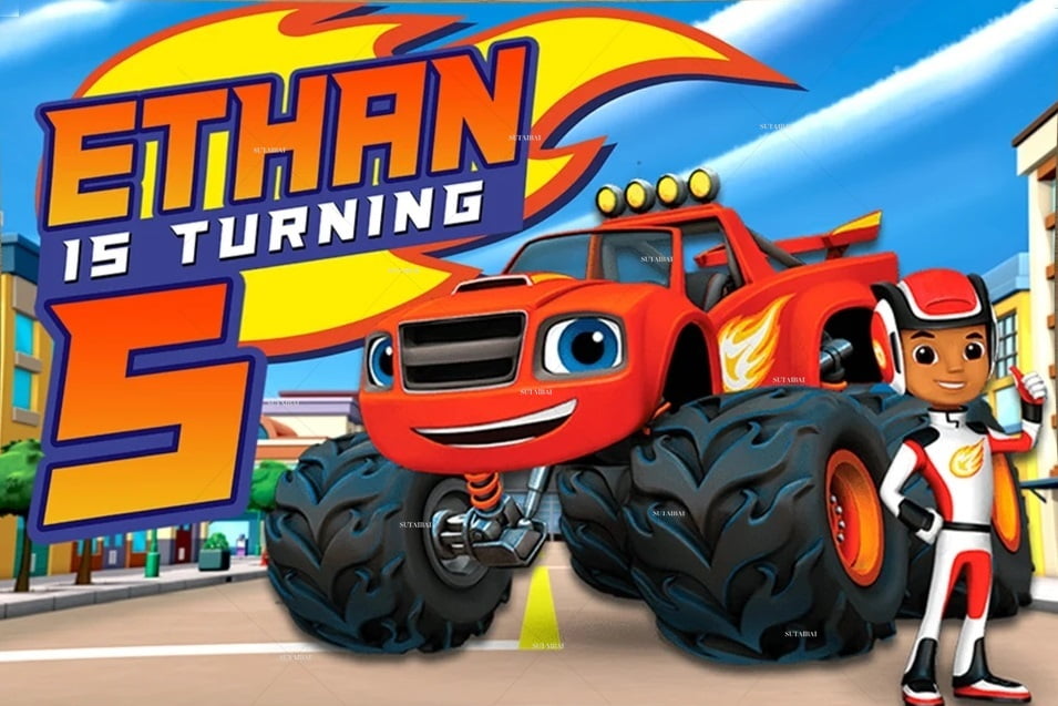 Blaze Vinyl Monsters Machine Birthday Party Photography Backdrop Truck ...