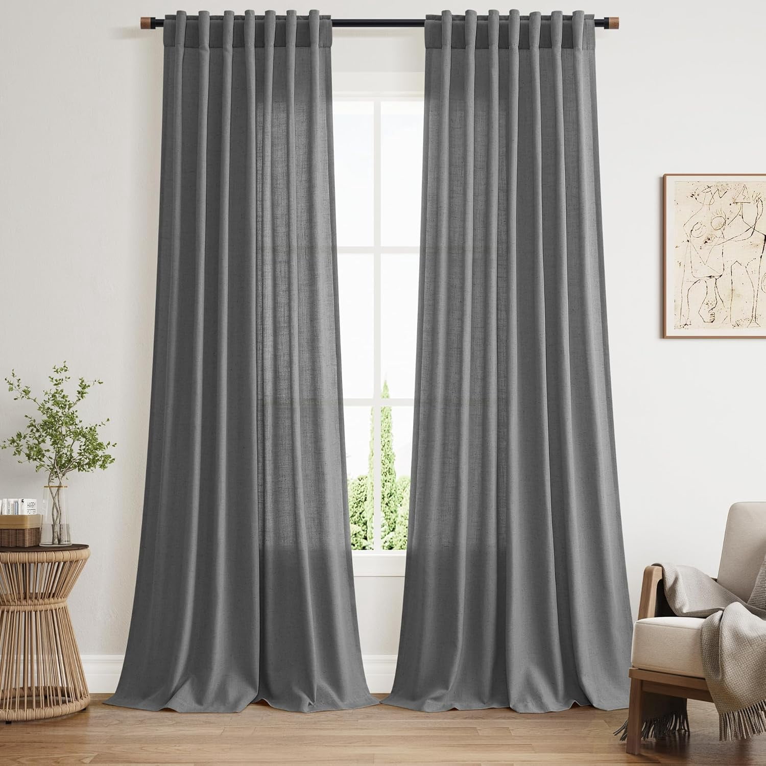 Blazer Grey Linen Blend Light Filtering Back Tab Curtains 108" Long ...
