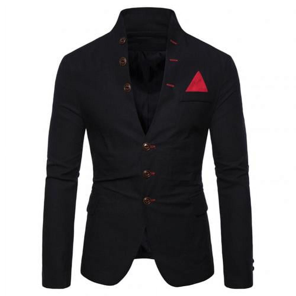 Blazer Hombre Men Long Sleeve Stand Collar Blazer 3 Button Slim Jacket ...