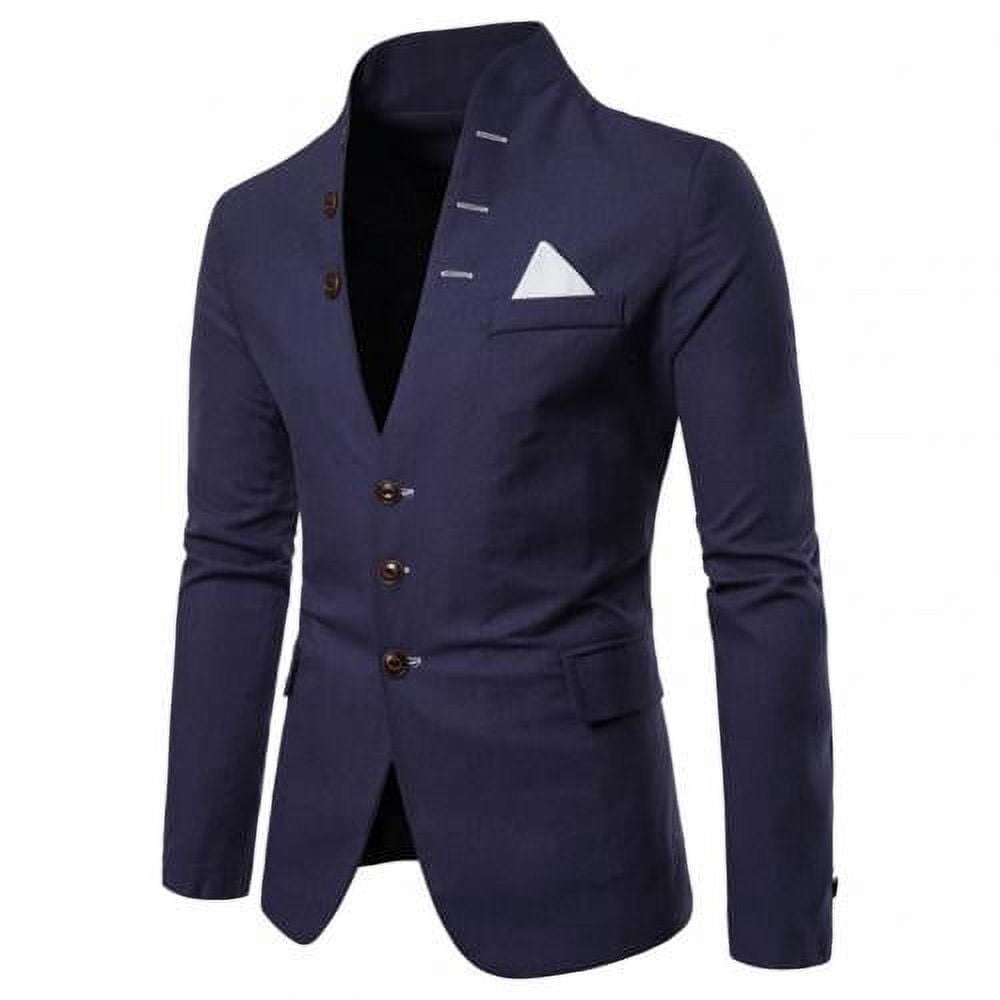 Blazer Hombre Men Long Sleeve Stand Collar Blazer 3 Button Slim Jacket ...