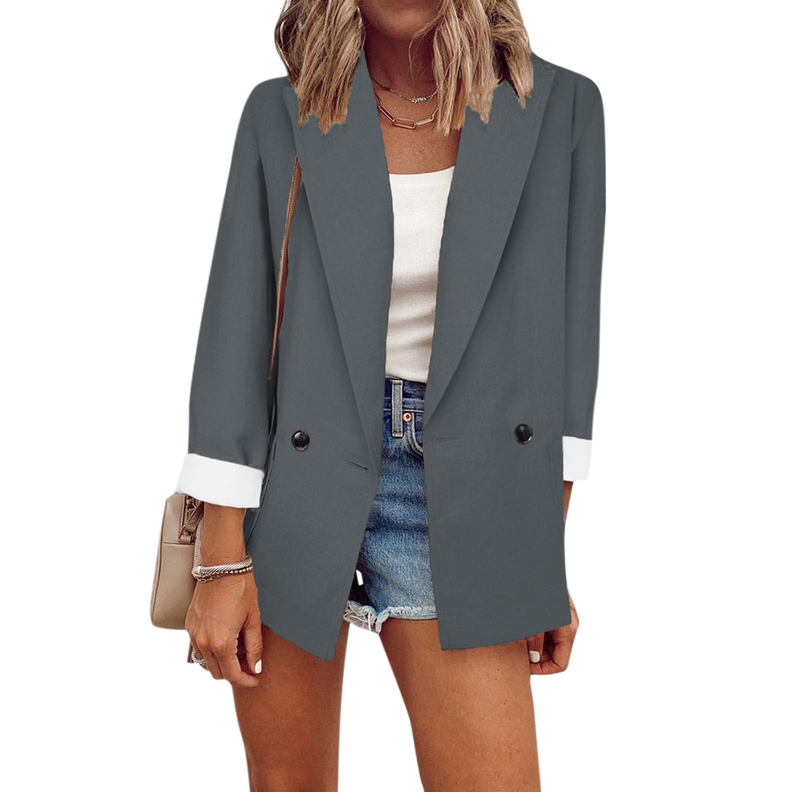Blazer Jackets For Women Womens Casual Pocket Office Blazer Draped ...