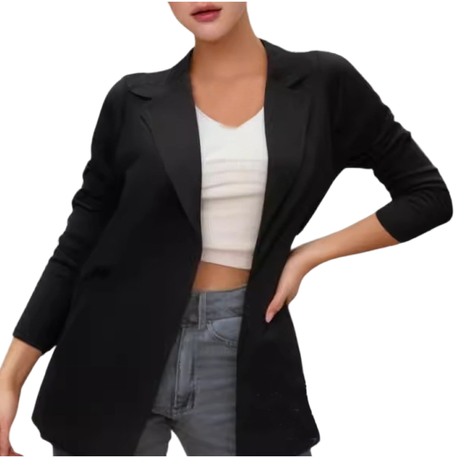 Blazer Jackets for Women Dressy Business Casual Notch Lapel Collar Long ...
