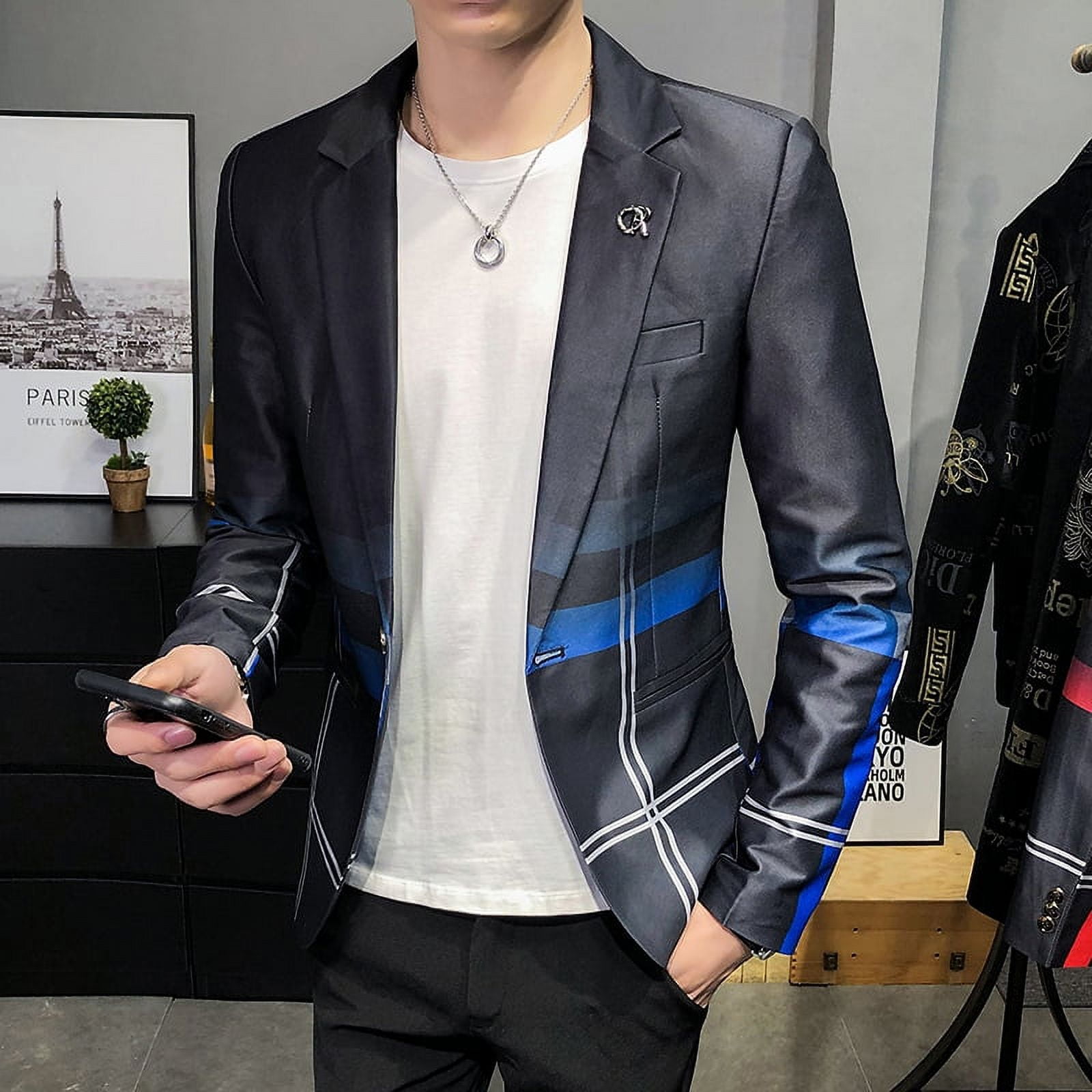 Blazer Men Boutique Fashion Plaid Men's Slim Casual Suit Jacket Male ...