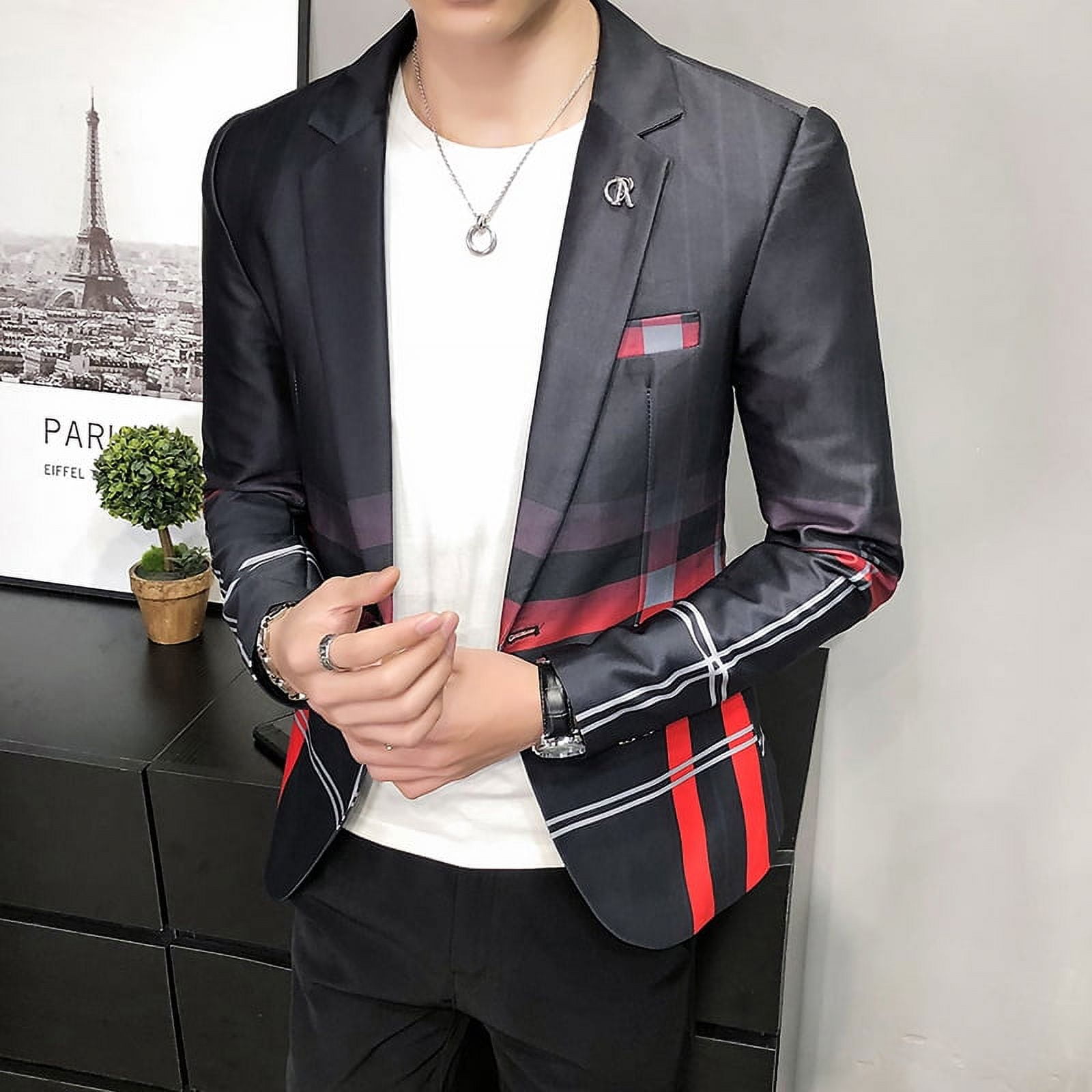 Blazer Men Boutique Fashion Plaid Men's Slim Casual Suit Jacket Male ...
