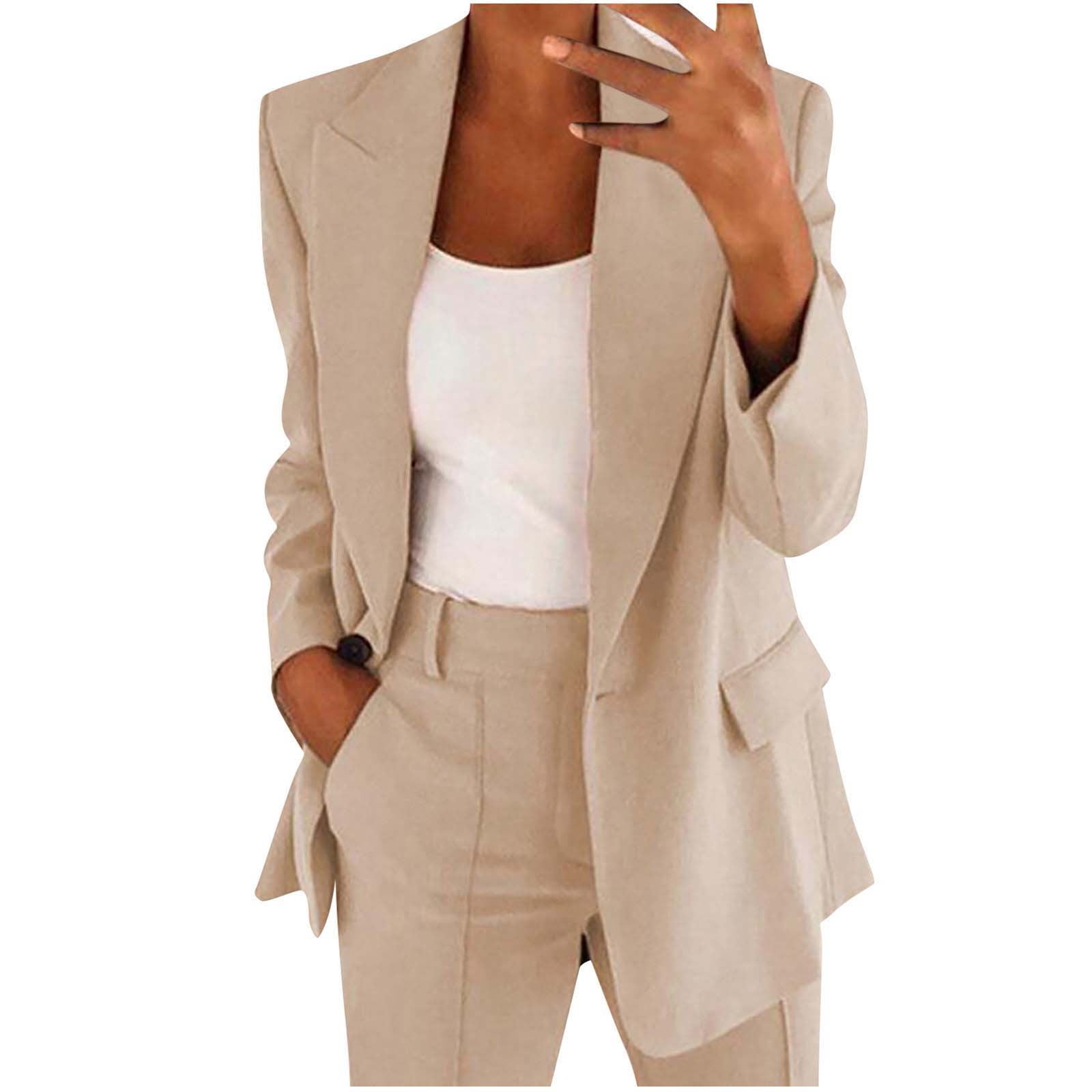 Blazer Sets Women 2 Piece Outfits Sevevn Women Solid Long Sleeve Tops Cardigan Coat Pockets Long ...