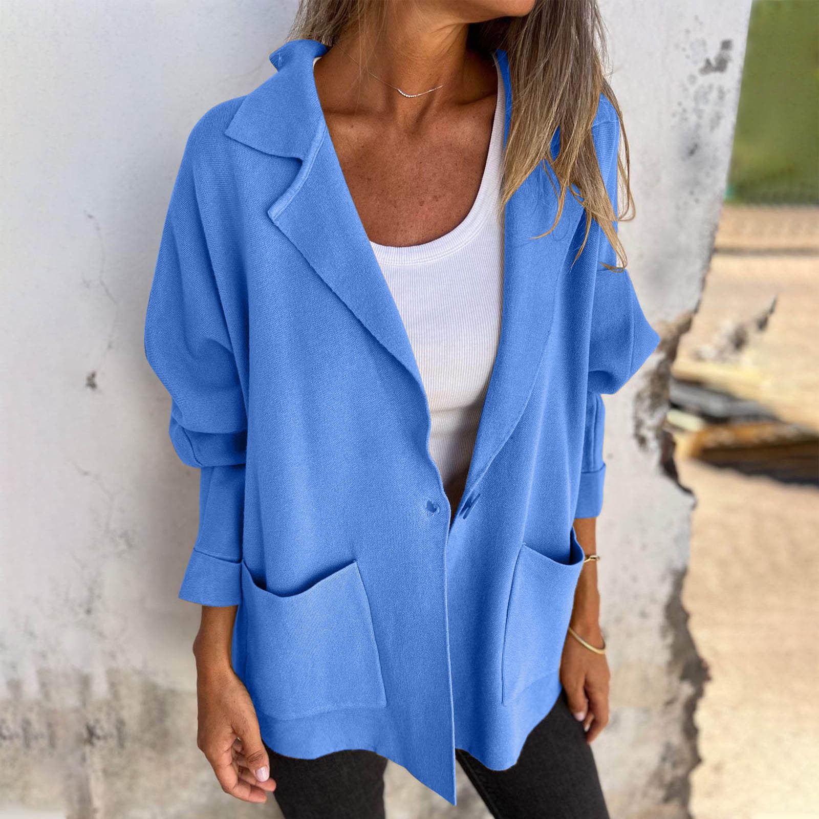 Blazer Women Casual Versatile Lapel Pocket Jacket Long Sleeve For ...