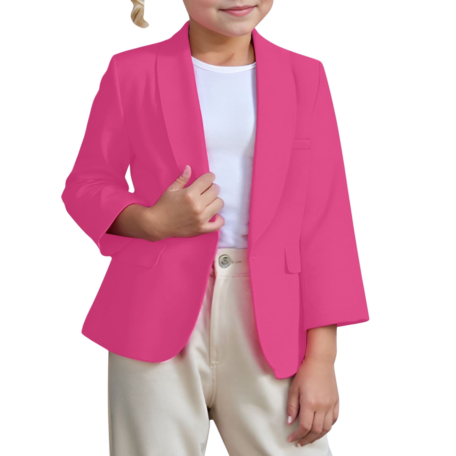 Blazer for Girls Lapel Suit Open Front Long Sleeve Girls Pink Blazer ...