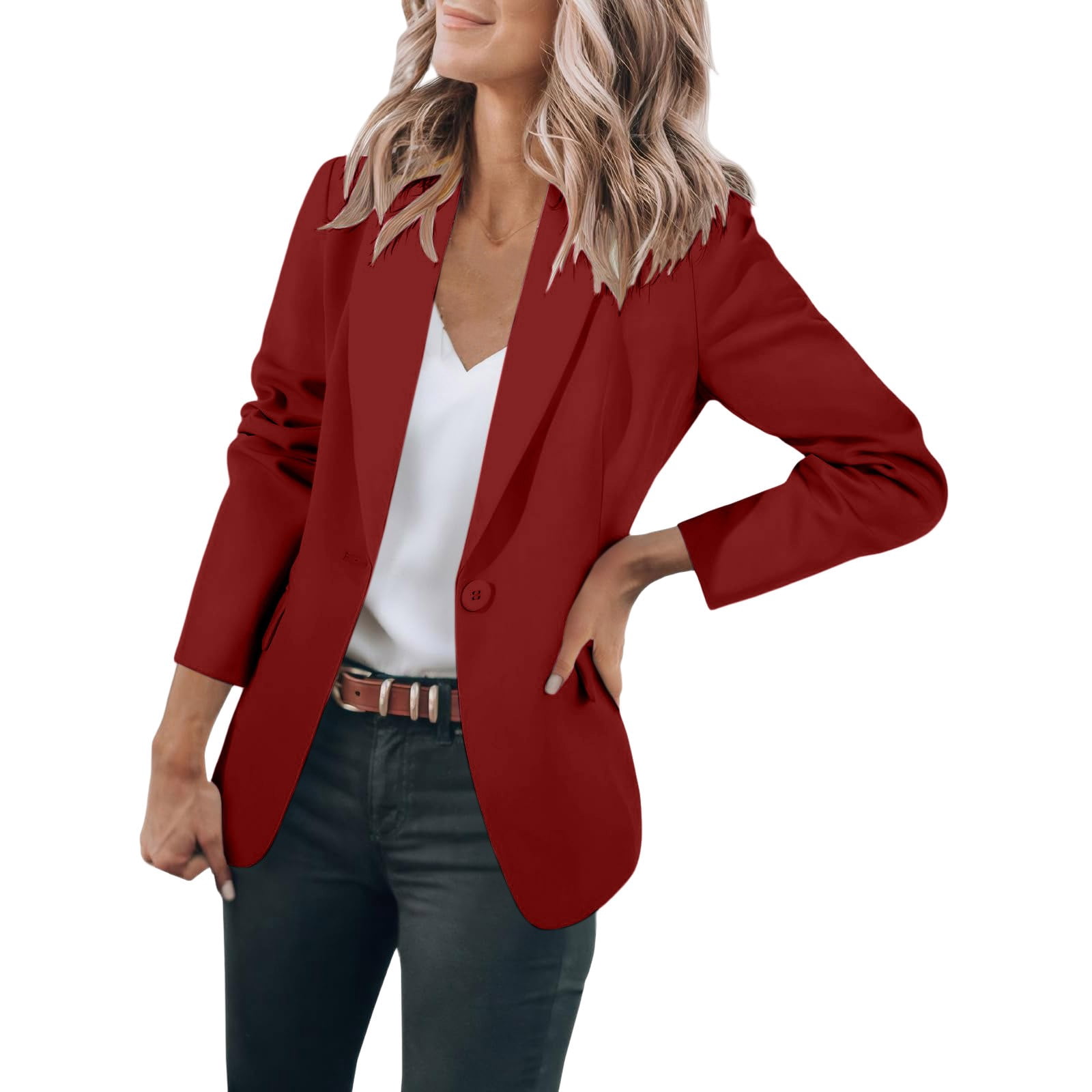 Blazers For Women Business Casual Lapel V Neck Button Down Long Sleeve ...