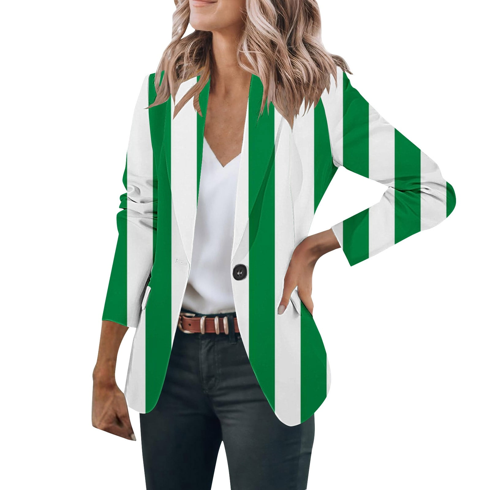 Blazers For Women Long Sleeve Open Front Button Jacket Print Work Suit ...