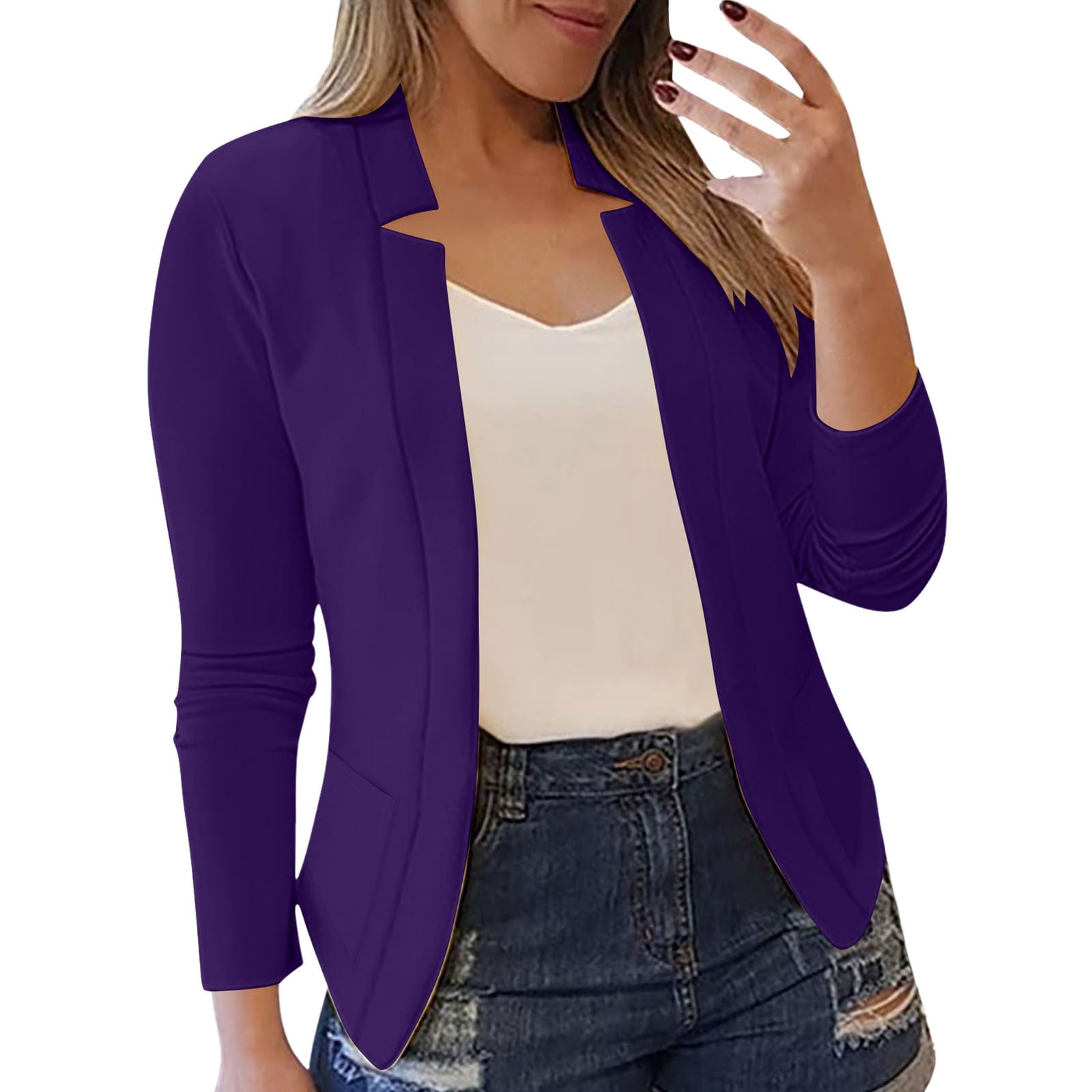 Blazers For Women Solid Color Casual Small Suit Jacket With Open Pocket ...