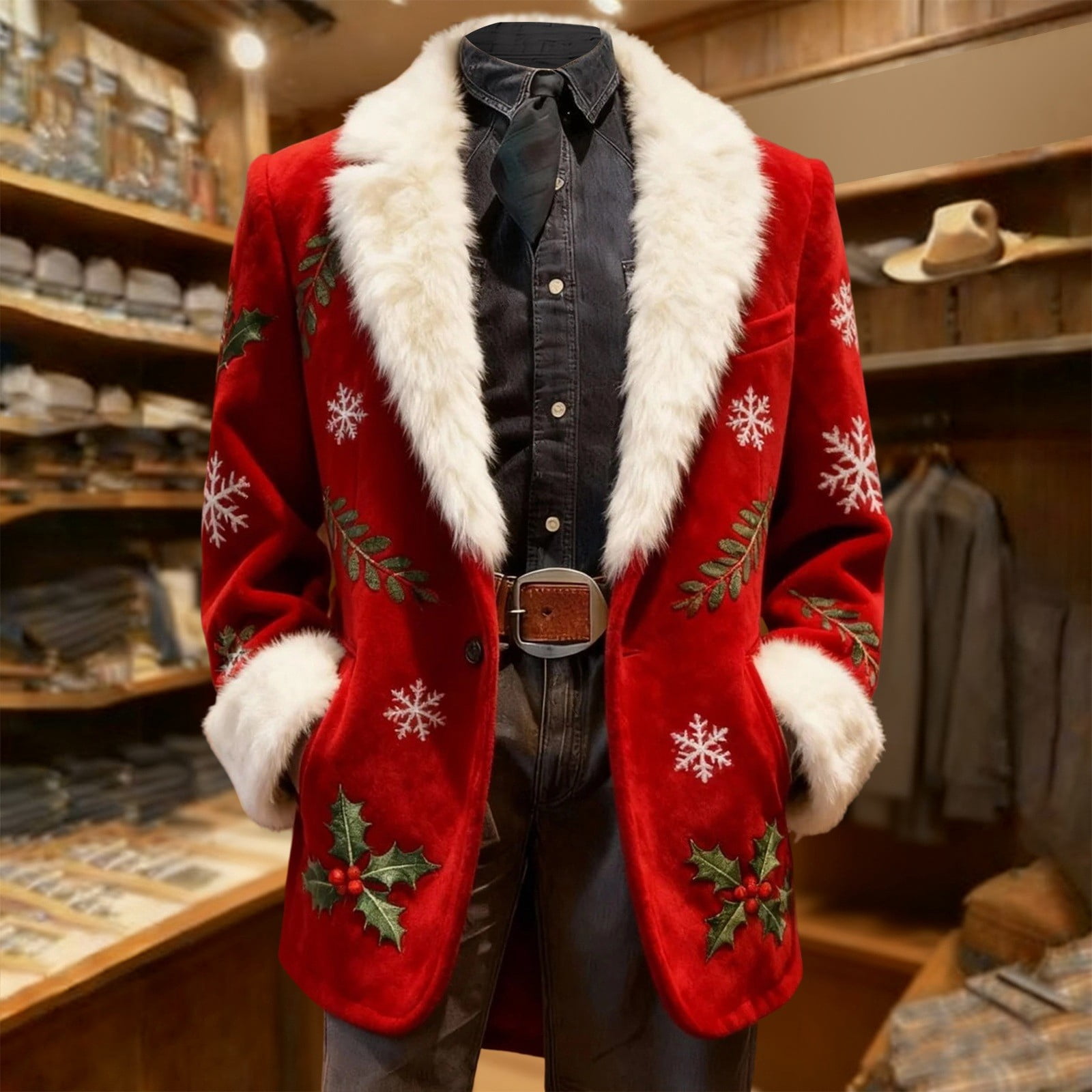 Blazers for Men Mid Length Faux Fur Notch Lapel Christmas Blazers ...