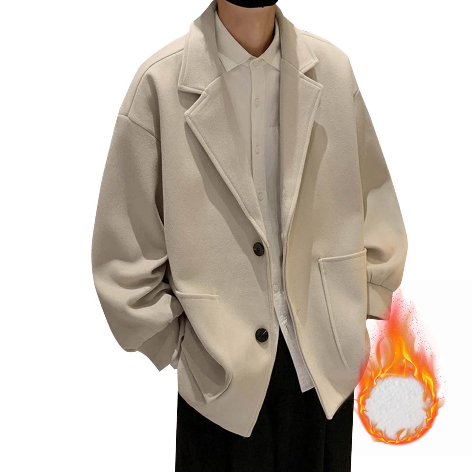 Blazers for Men Wool Blend Trench Coat Business Casual Lightweight ...