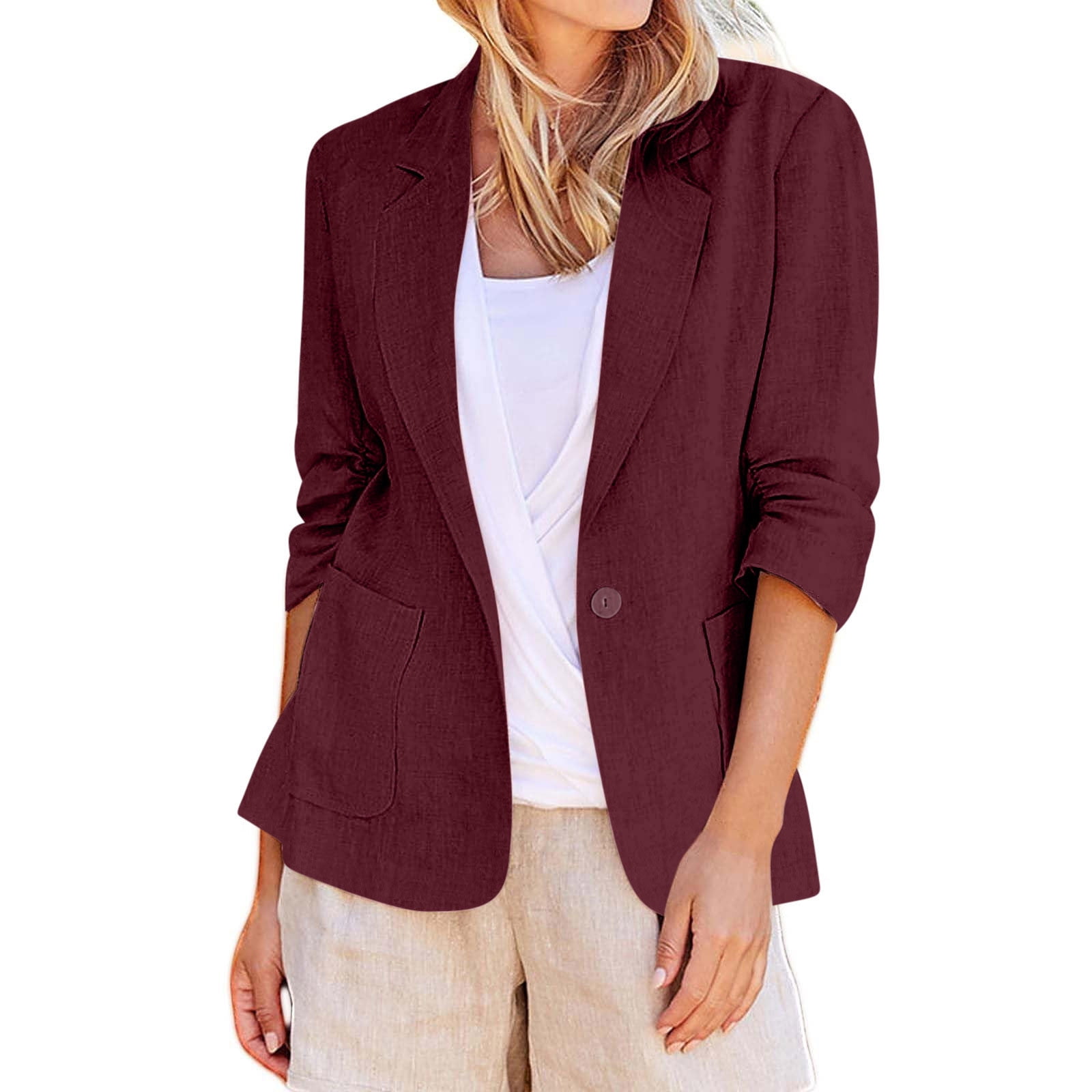 Blazers for Women Business Casual Dressy 3/4 Sleeve Suit Jackets Solid ...