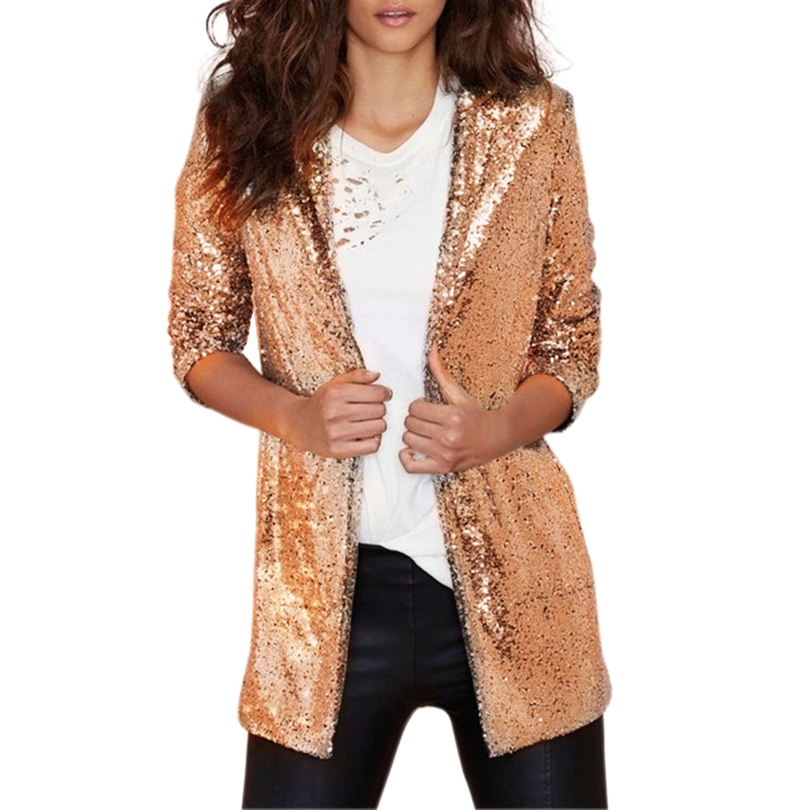 Blazers for Women Hemlock Sequins Blazer Sequin Jacket Casual Long ...