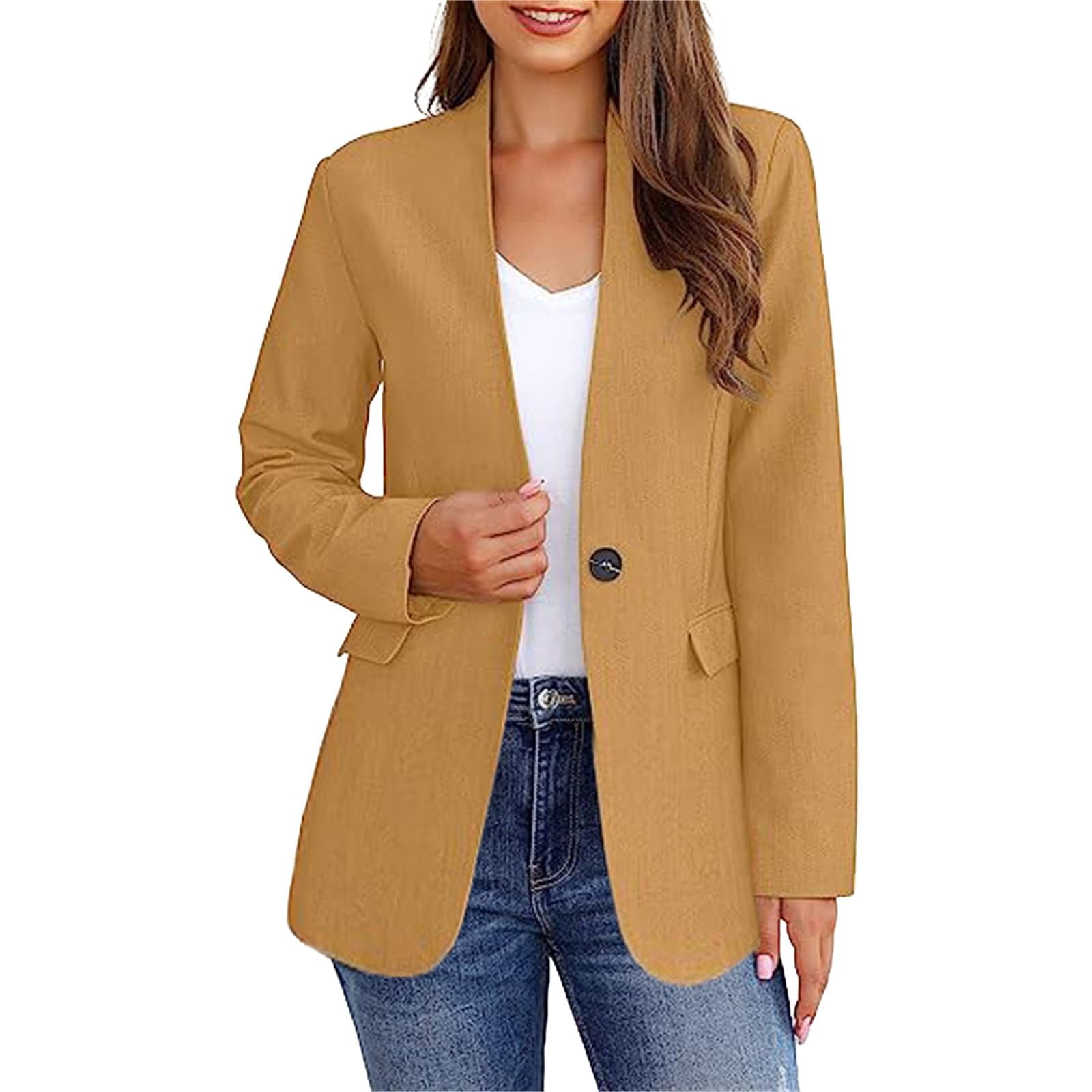 Blazers for Women Long Sleeve Open Front Cardigan Casual One Button ...