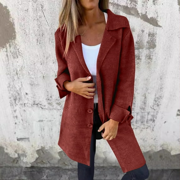 Blazers for Women Long Trench Coats Fall Winter Trendy Notched Collar ...
