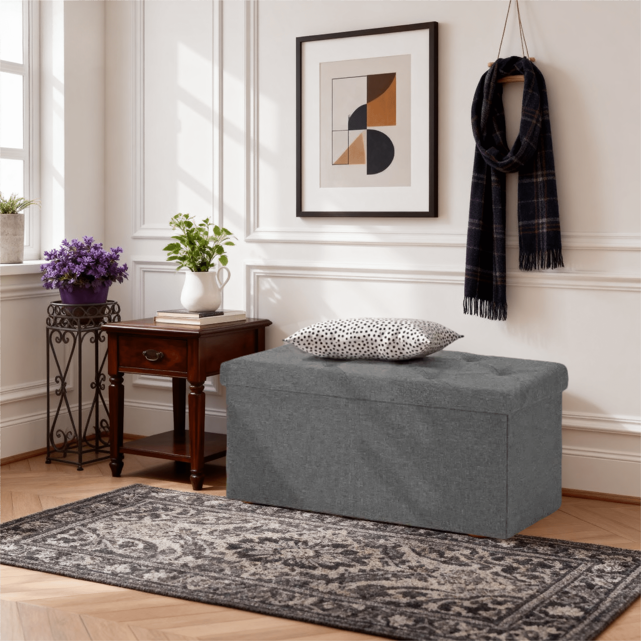 Blazezo 30In Folding Storage Ottoman Bench with Removable Divider ...