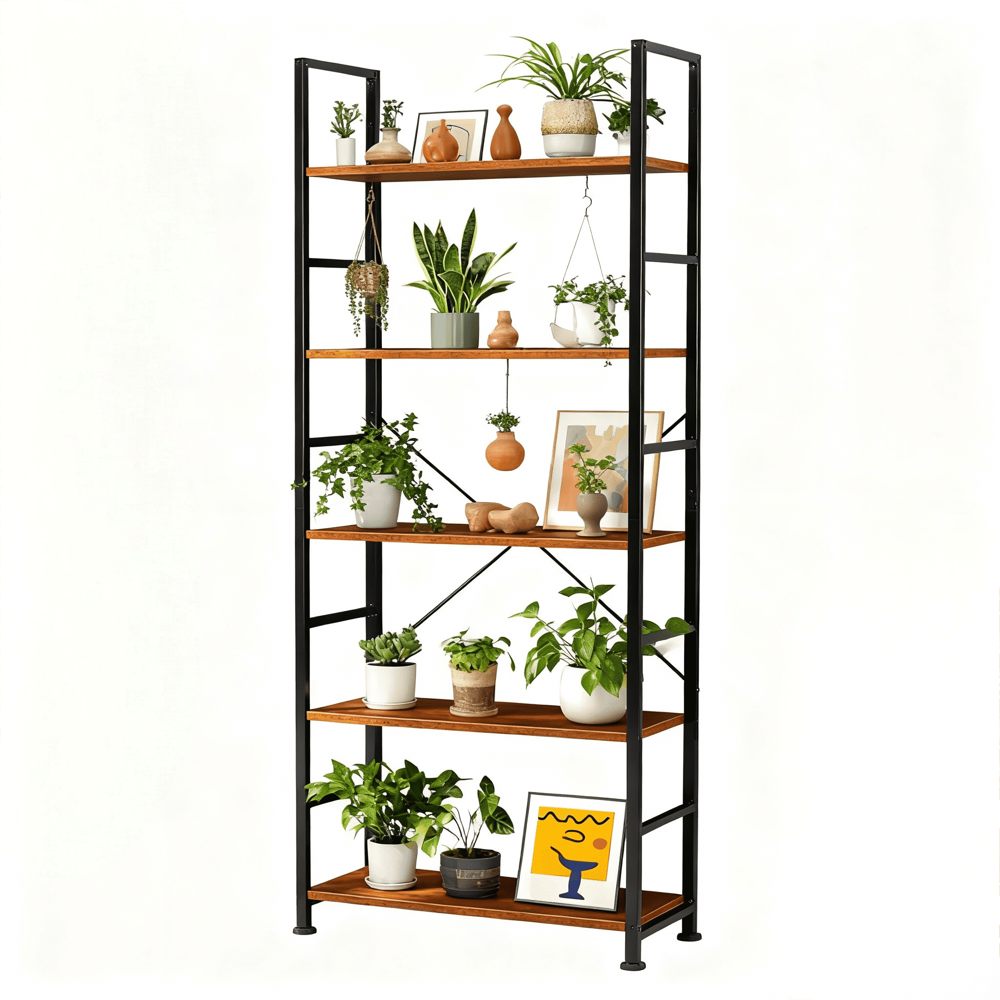 Blazezo 5 Shelf Bookcase, Industrial Vintage Tall Bookshelf, Wood ...