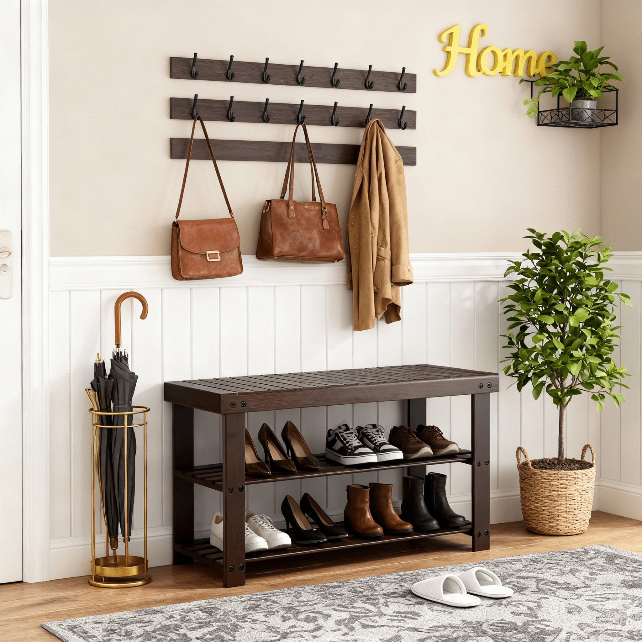 Blazezo Bamboo Shoe Bench for Entryway, 3-Tier Sturdy Shoe Rack ...