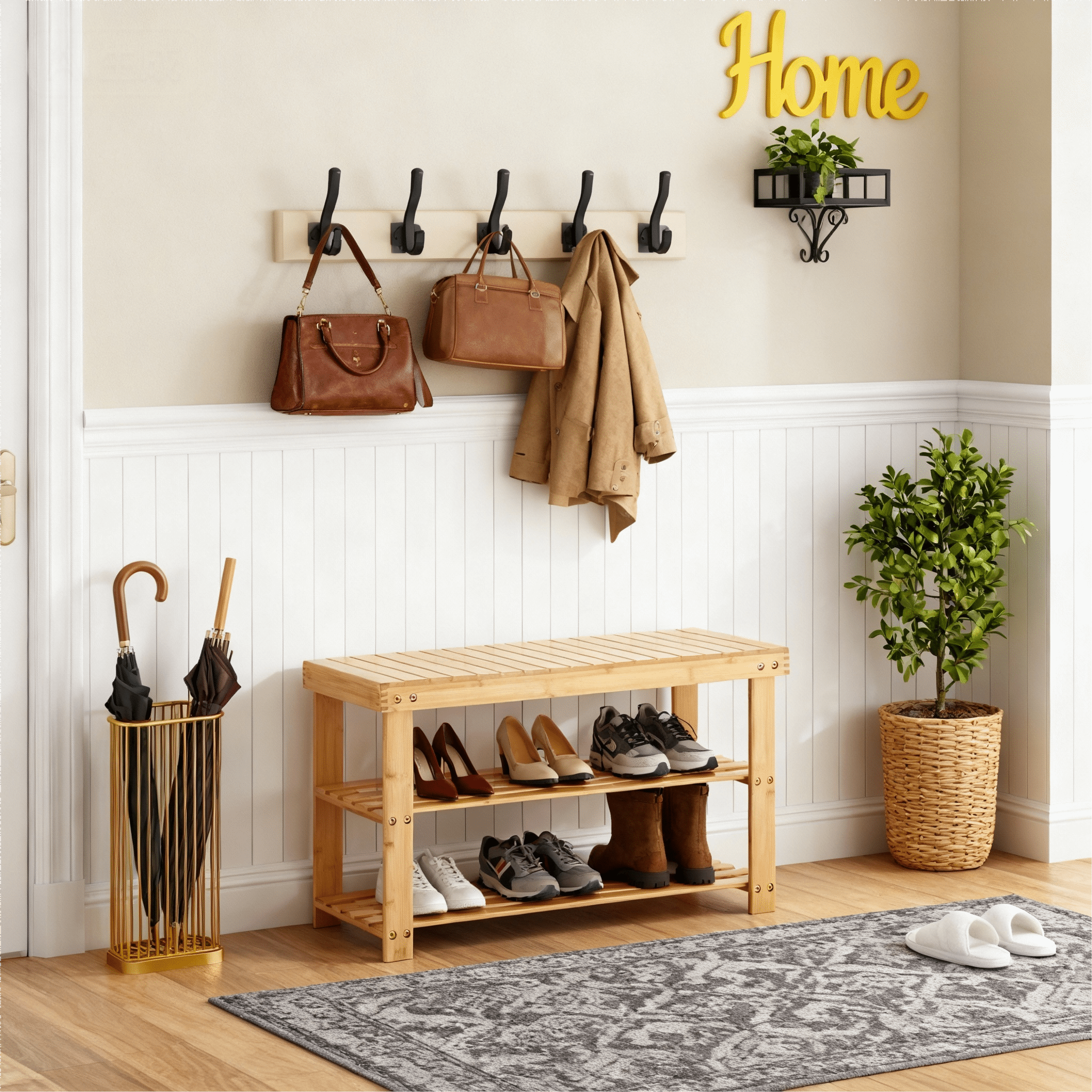 Blazezo Bamboo Shoe Bench for Entryway, 3-Tier Sturdy Shoe Rack ...
