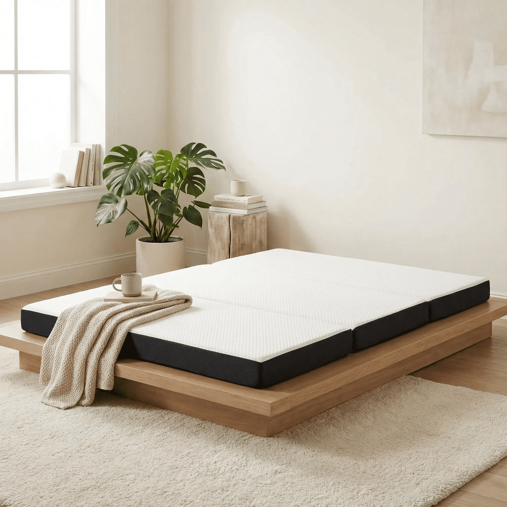 Blazezo Tri-Fold Memory Foam Mattress 4 Inch Full, Portable Floor Bed ...