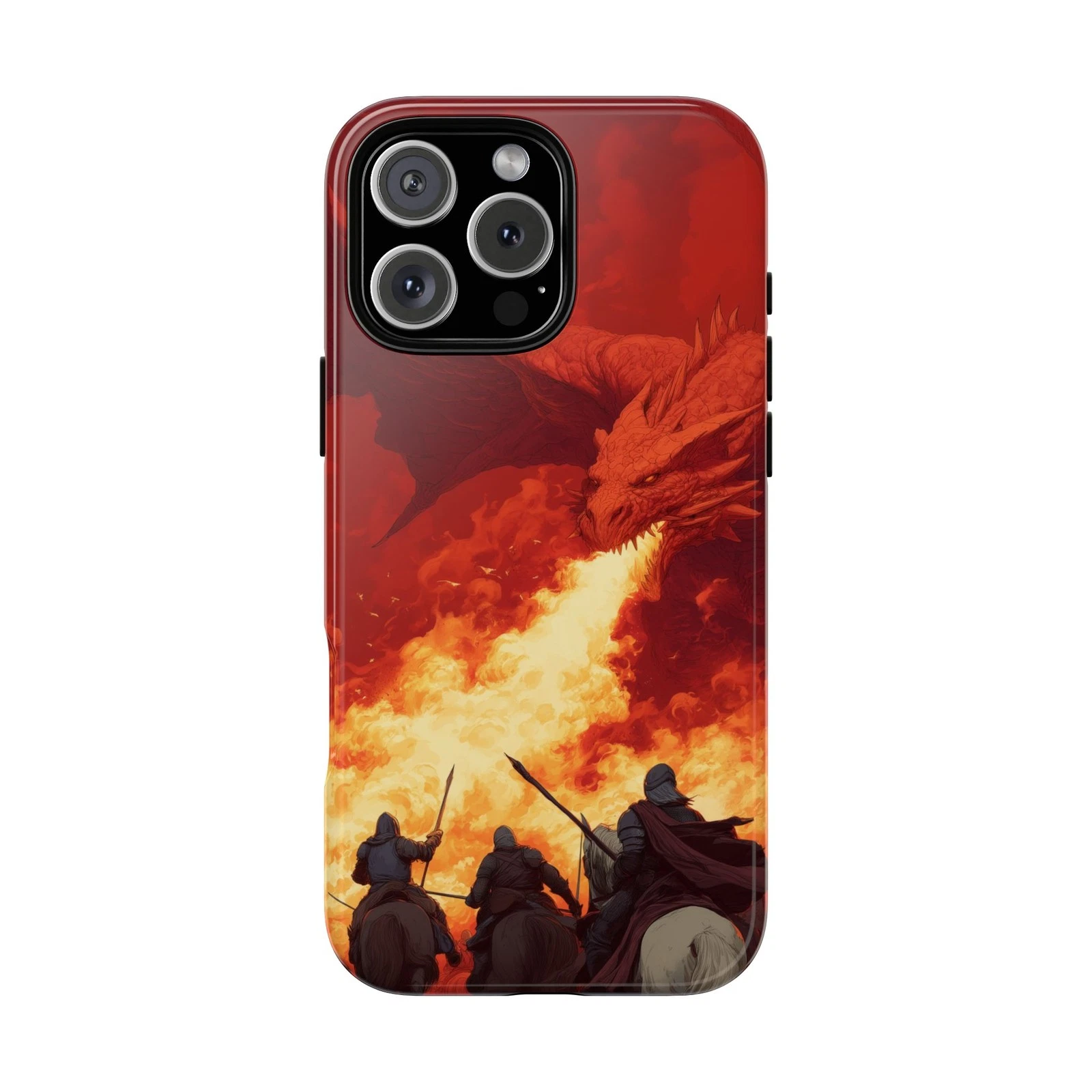 Blazing Dragon Knights Battle Scene Phone Case for iPhone 11 to 16 Pro ...