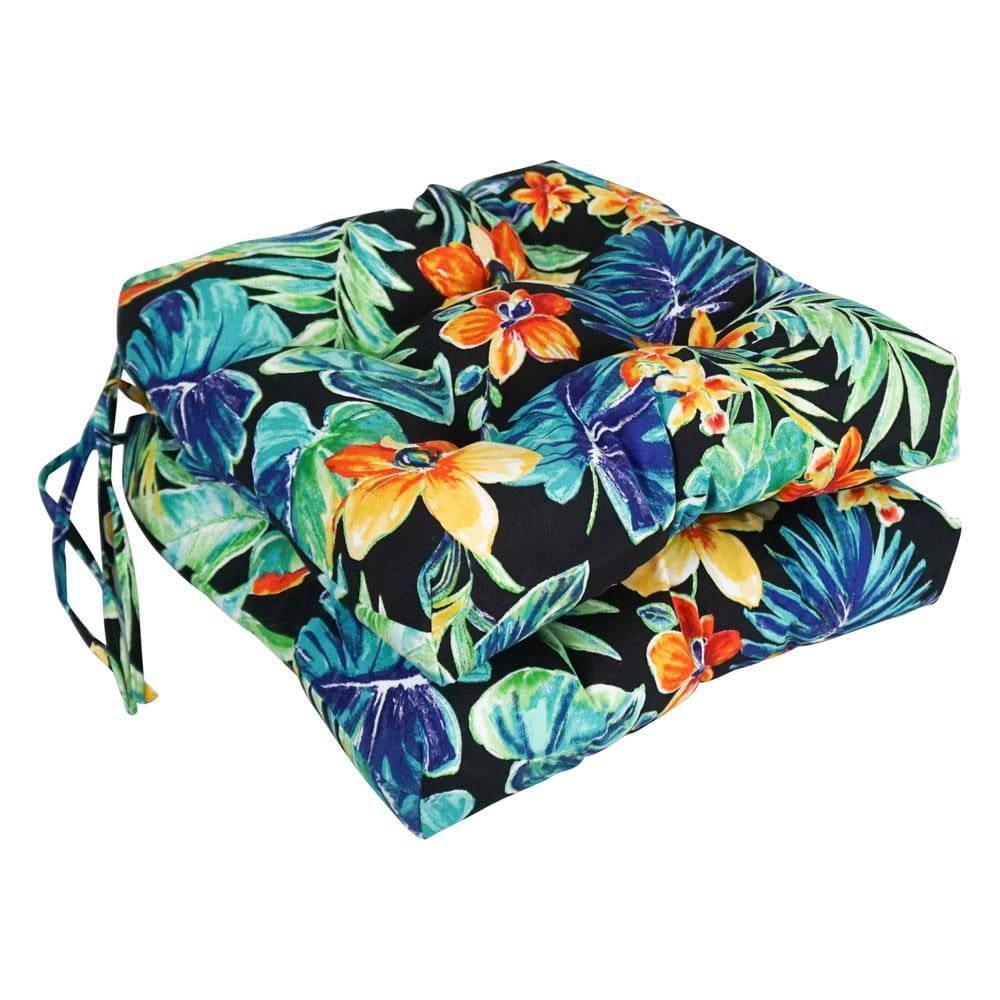 16-inch Spun Polyester Patterned Outdoor Square Tufted Chair Cushions ...