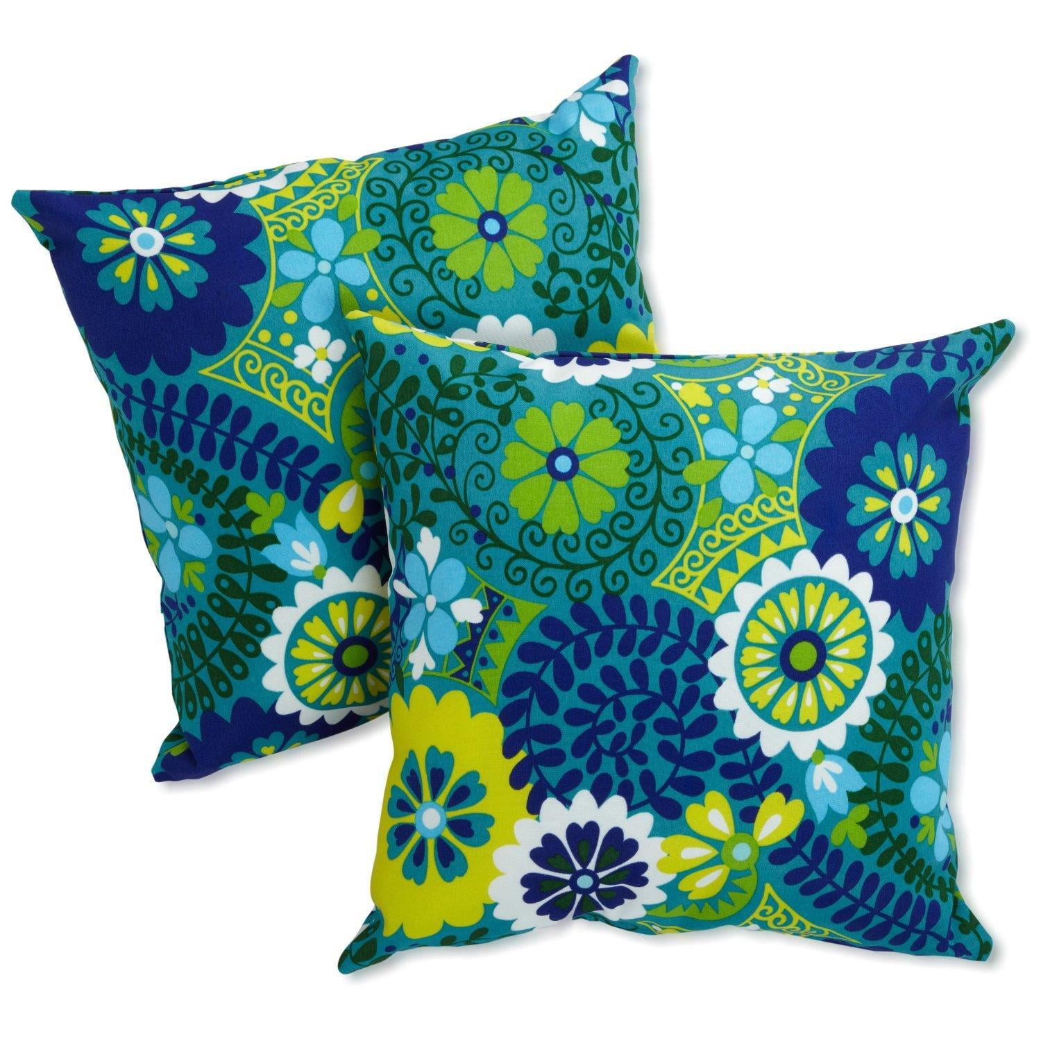 Blazing Needles 18” x 18” Floral Outdoor Throw Pillow Water Resistant ...