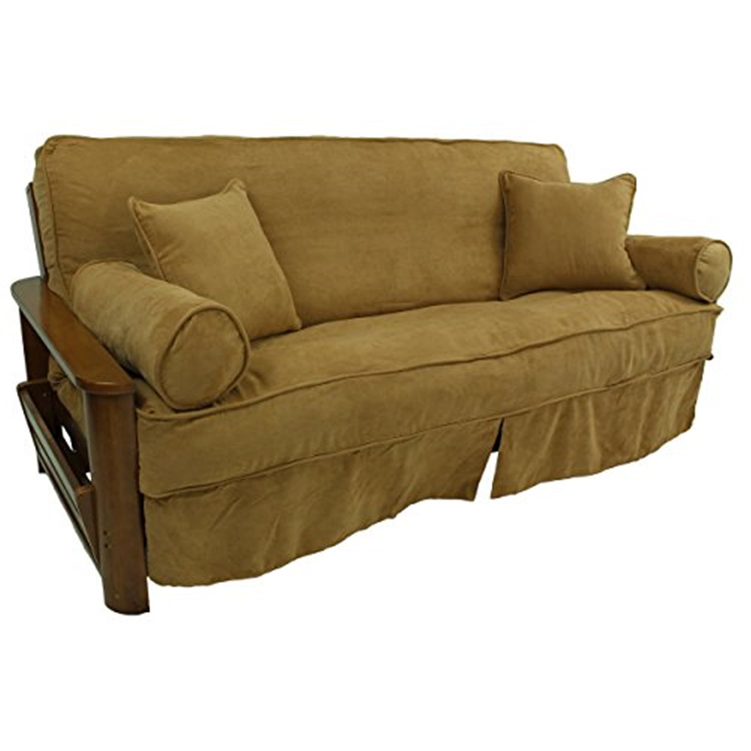 Solid Microsuede Double Corded 8 to 9-inch Full Futon Slipcover Set ...