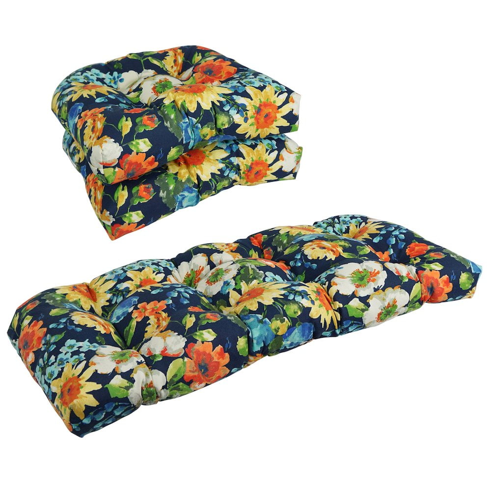 Blazing Needles Rounded Back Tufted Indoor/Outdoor Settee Cushion Set ...