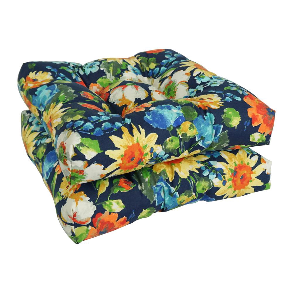 Blazing Needles Squared Patterned Spun Dining Chair Cushions, Polyester ...