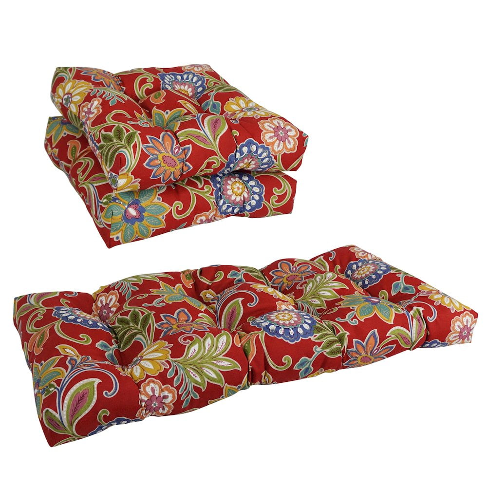 Blazing Needles Squared Patterned Spun Polyester Tufted Settee Cushions ...