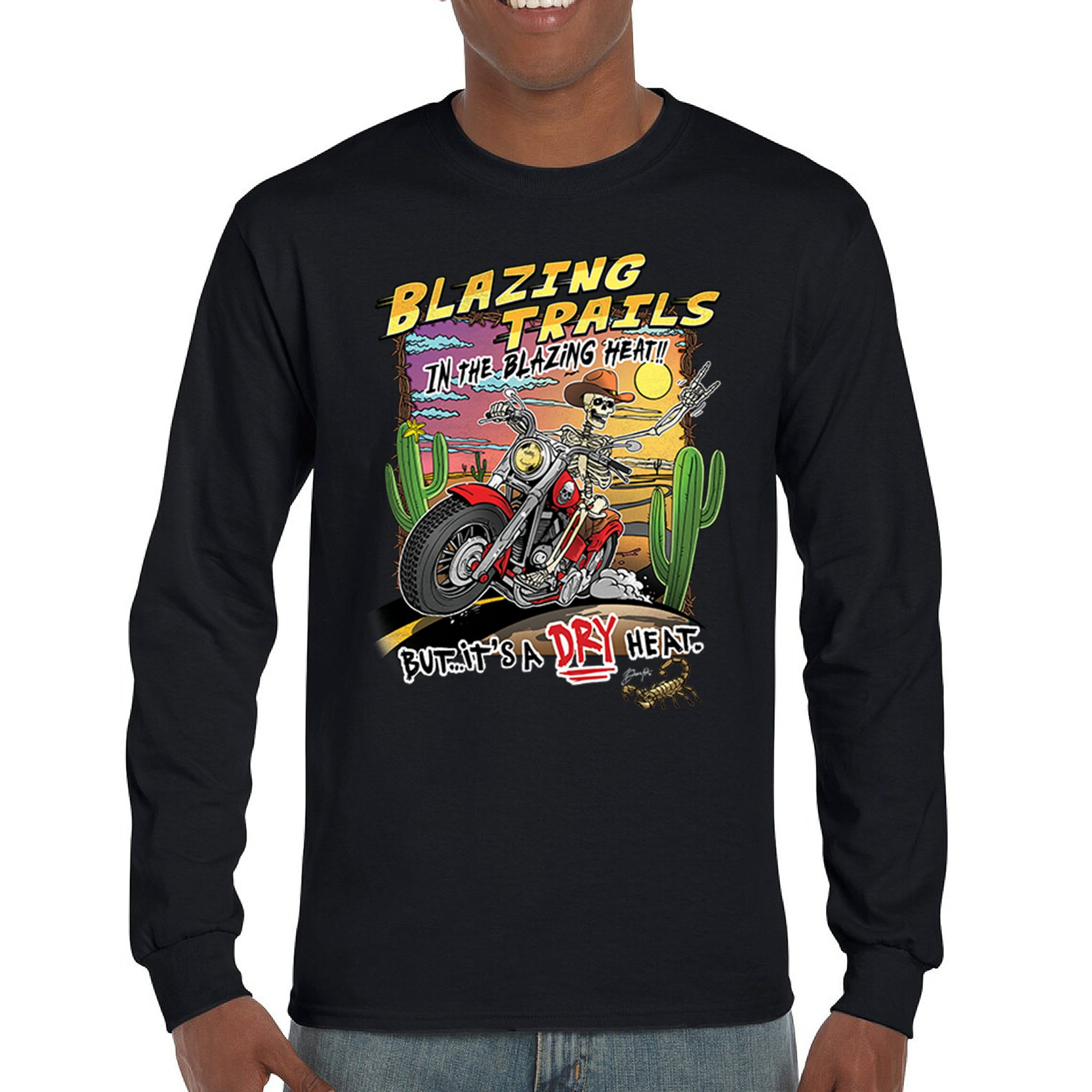 Blazing Trails Long Sleeve T-shirt Skeleton Biker Riding Motorcycle Dry ...
