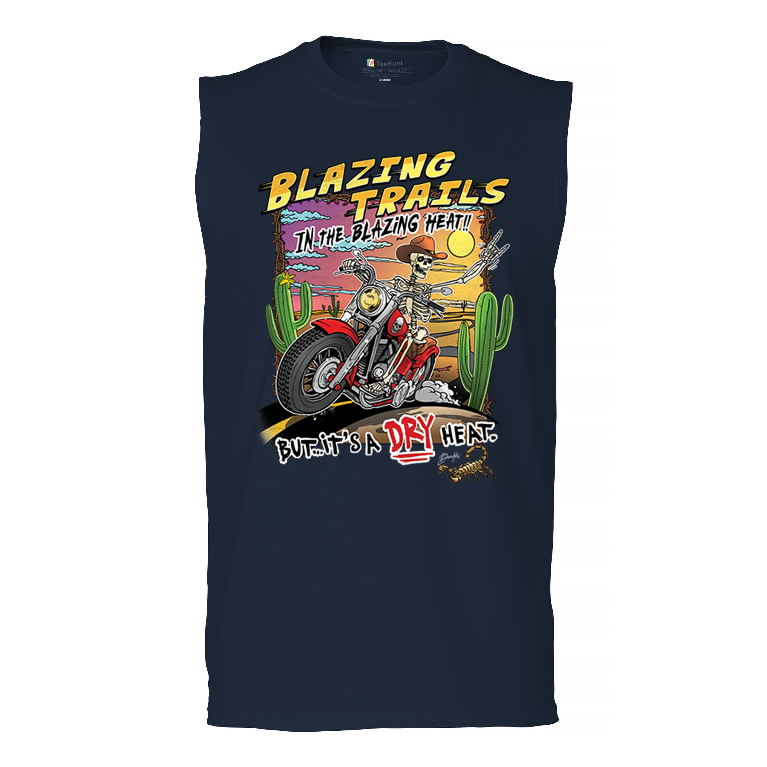 Blazing Trails Muscle Shirt Skeleton Biker Riding Motorcycle Dry Heat Highway Cowboy Skull ...