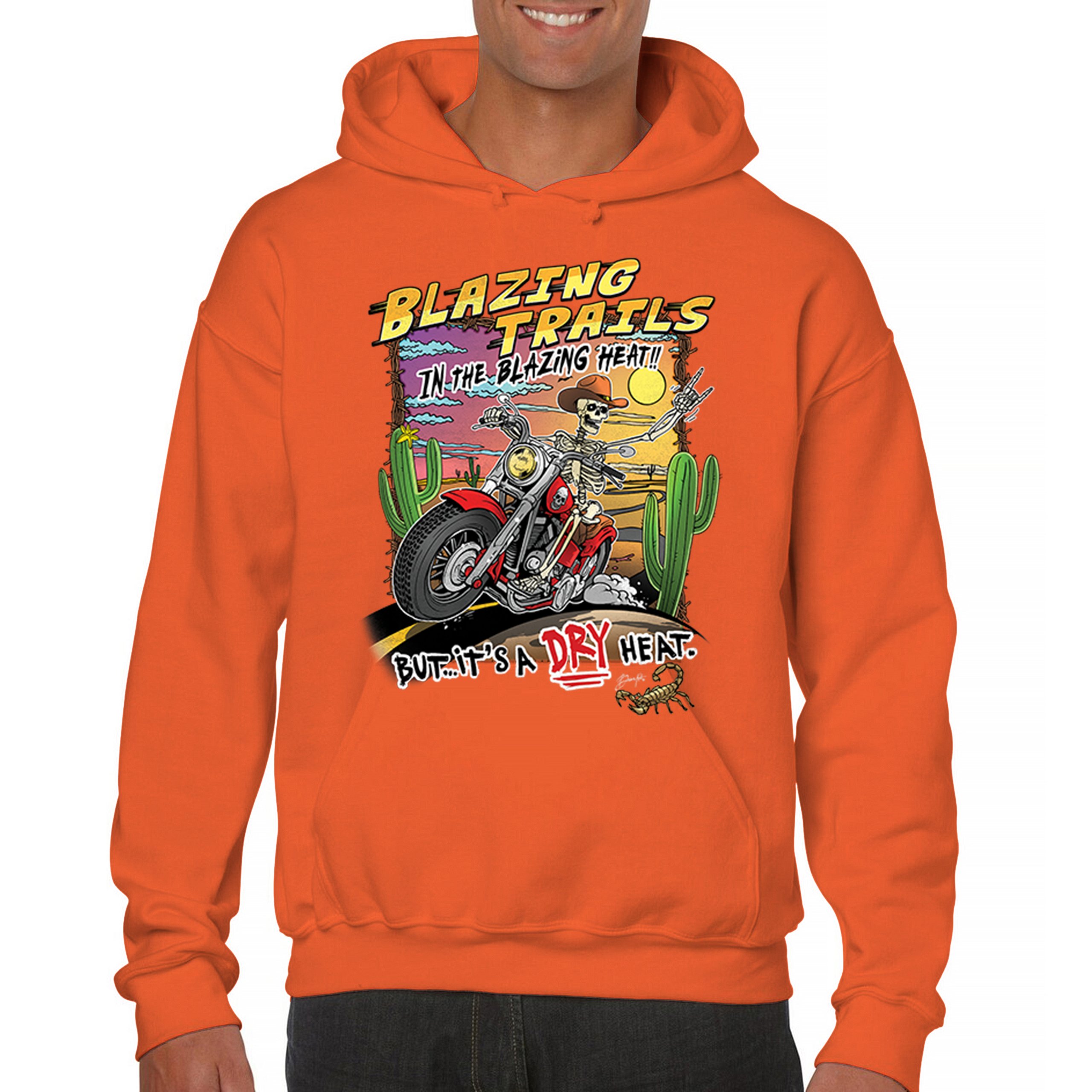Blazing Trails Sweatshirt Skeleton Biker Riding Motorcycle Dry Heat ...